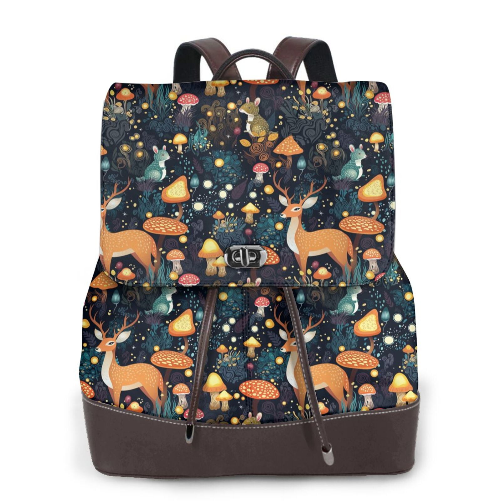 Xecao Forest Elf Print Large Backpack Soft Leather for Women Travel ...