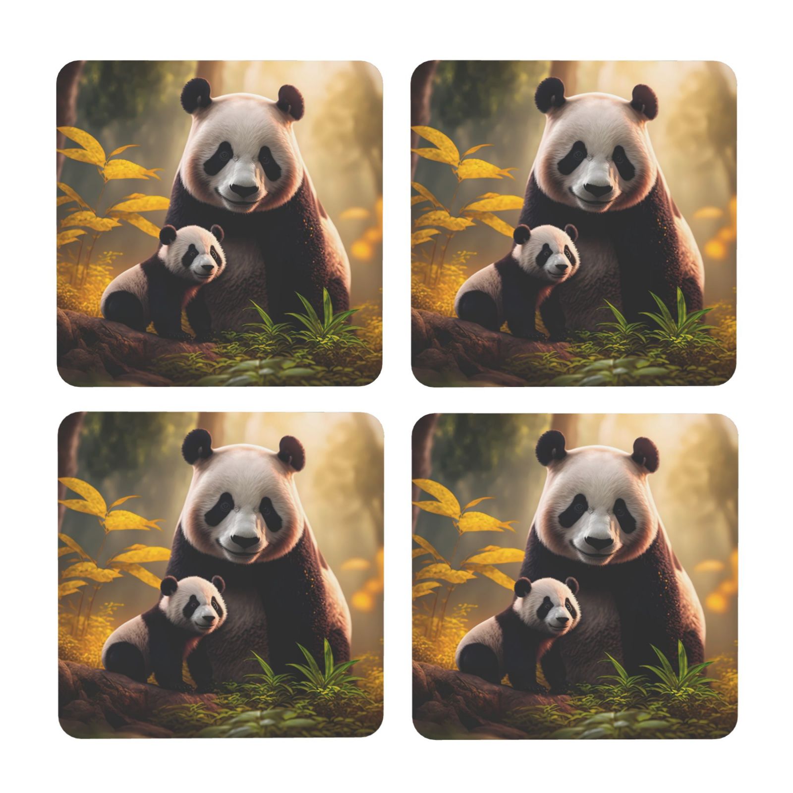 Xecao Forest Panda for MDF Cork Coaster 4 Pcs,Drink Coasters,Suit for ...