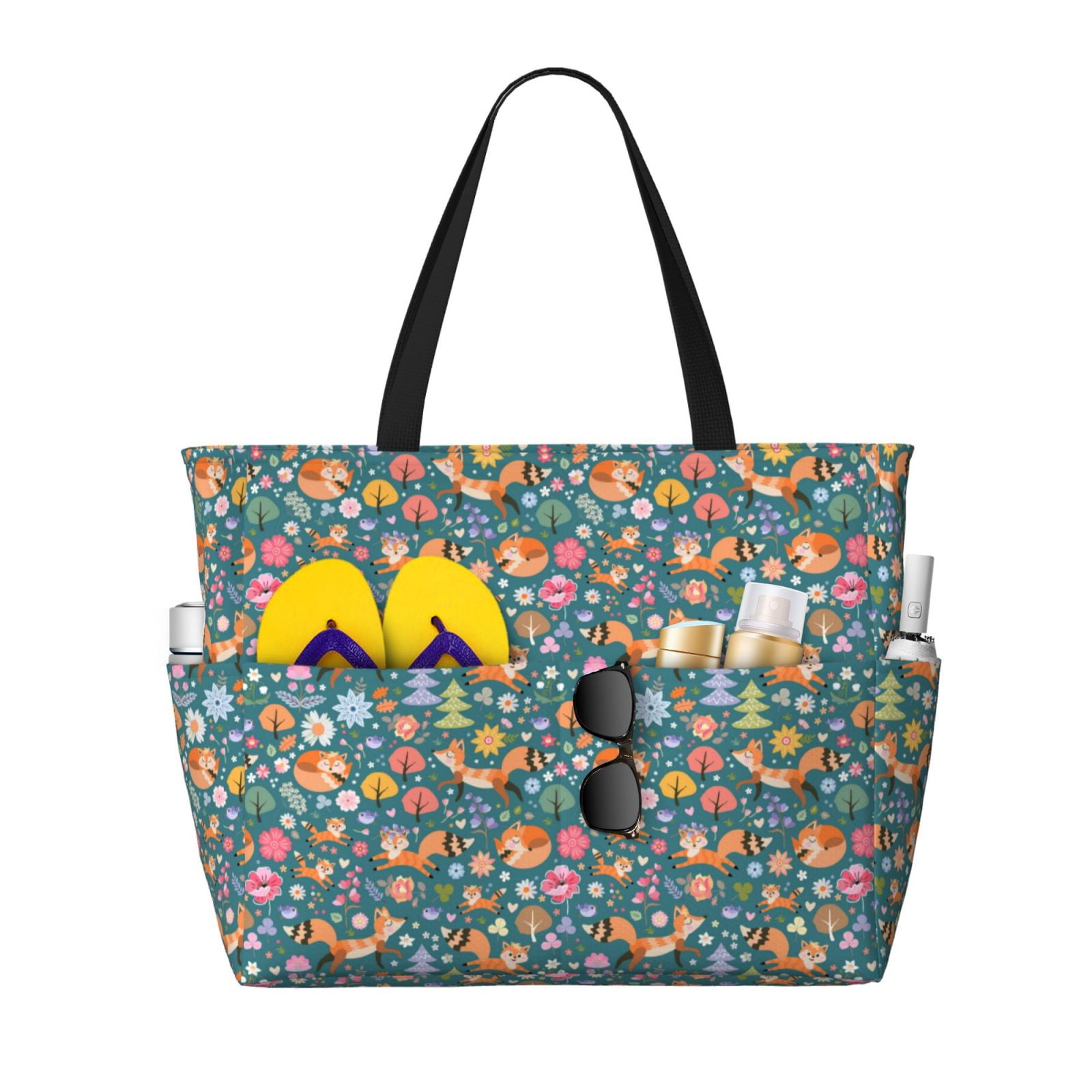 Xecao Foxes and Birds in Forest for versatile beach bag for women ...