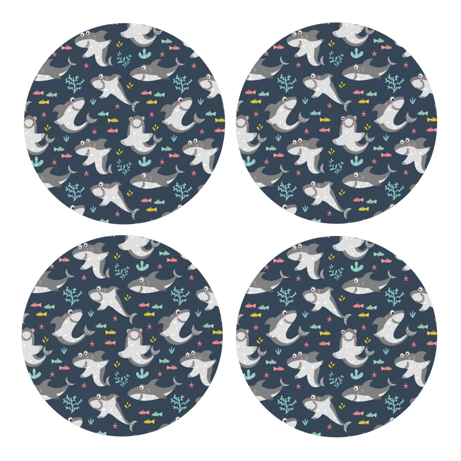 Xecao Friendly Sharks for MDF Cork Coaster 4 Pcs,Drink Coasters,Suit ...