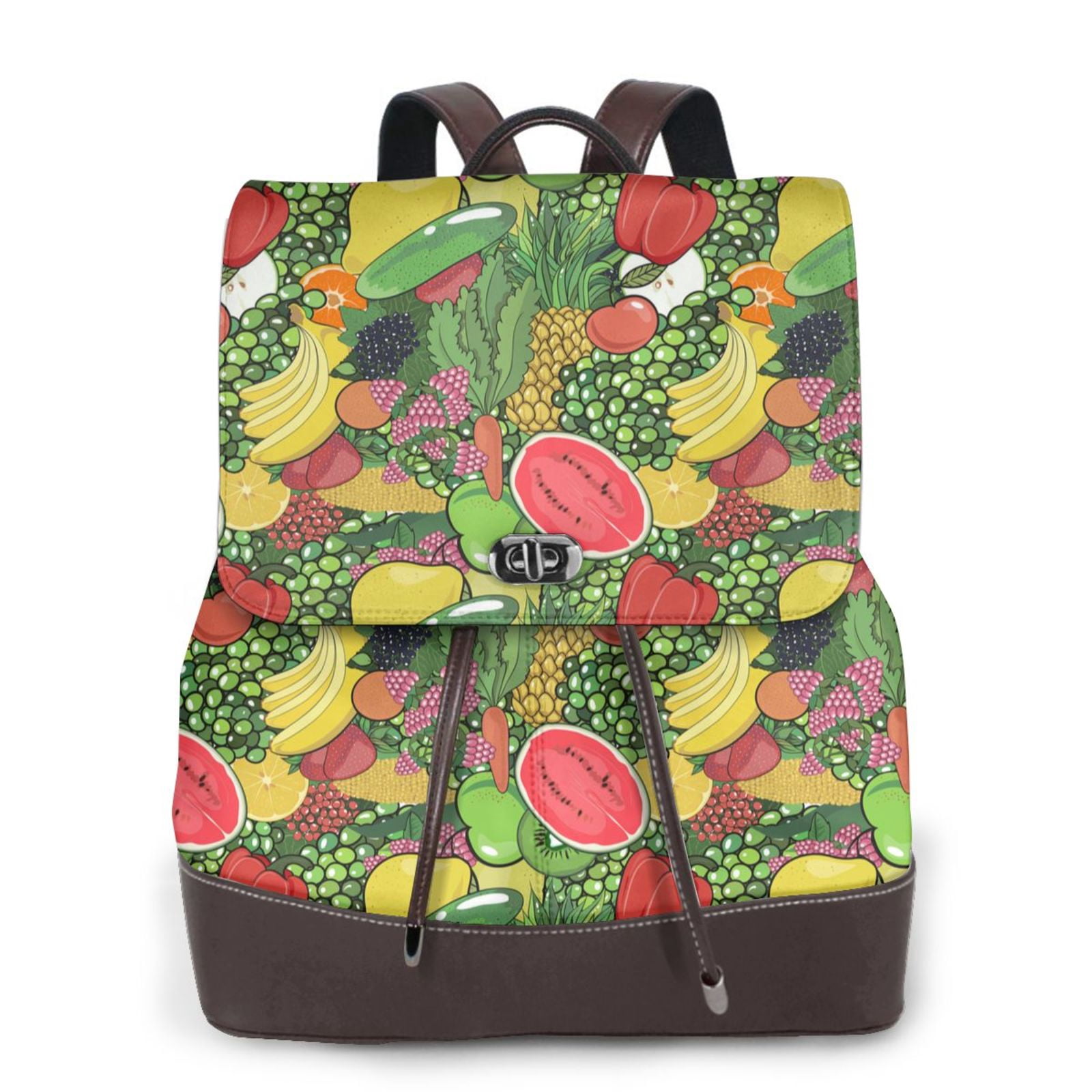 Xecao Fruits Vegetables And Berries Print Large Backpack Soft Leather ...