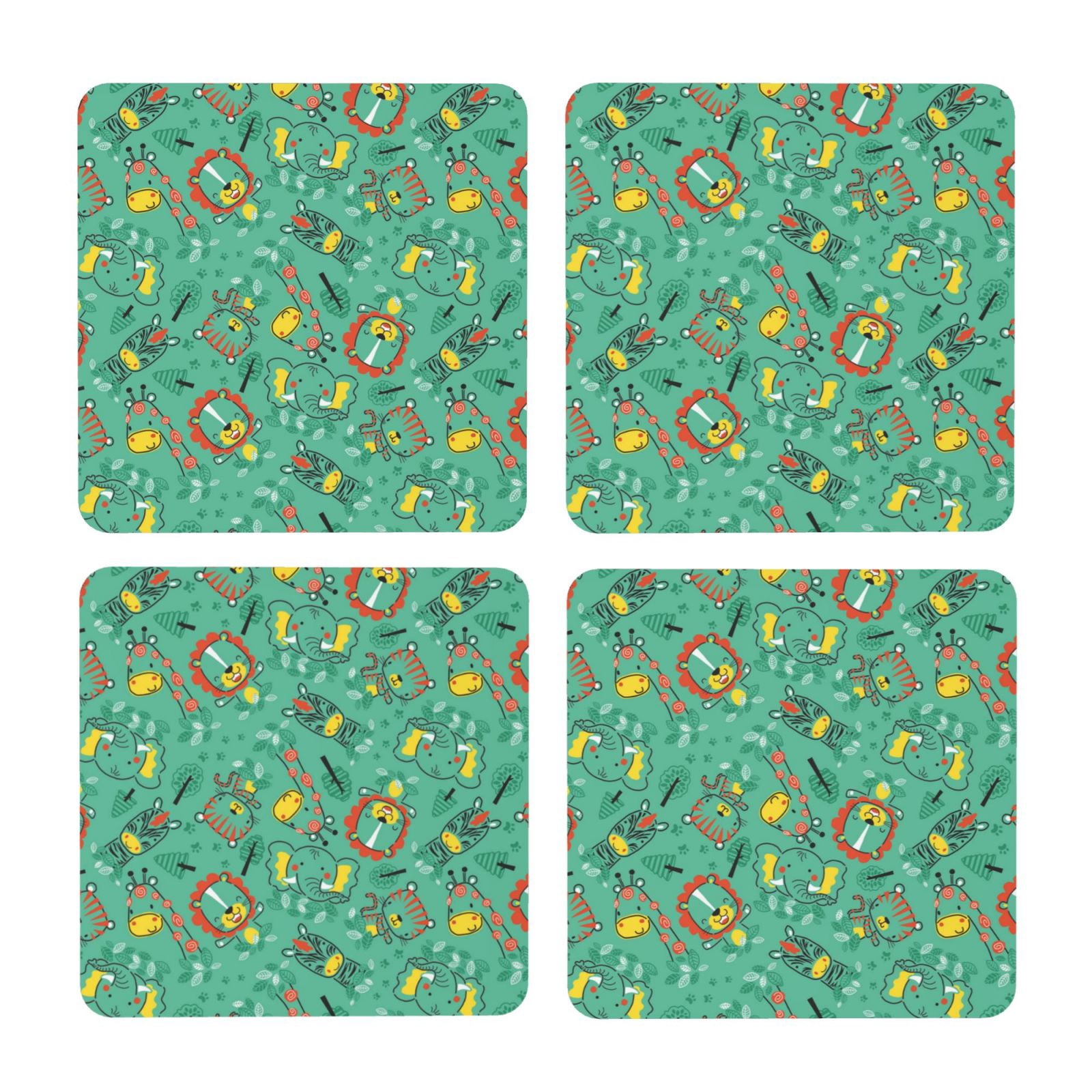 Xecao Funny Animals in Jungle for MDF Cork Coaster 4 Pcs,Drink Coasters ...