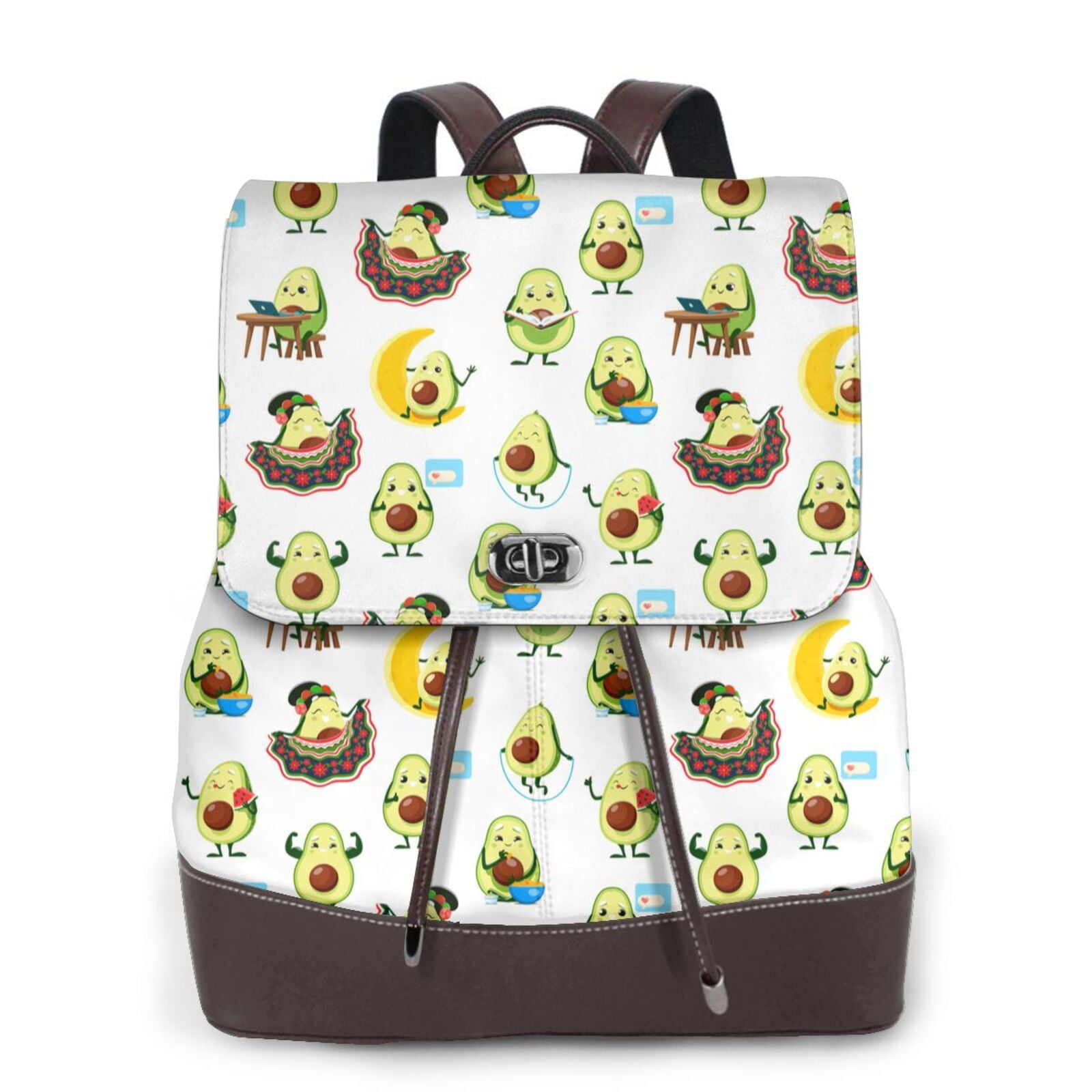 Xecao Funny Avocado In Mexican Clothes Print Large Backpack Soft Leather for Women Travel with ...