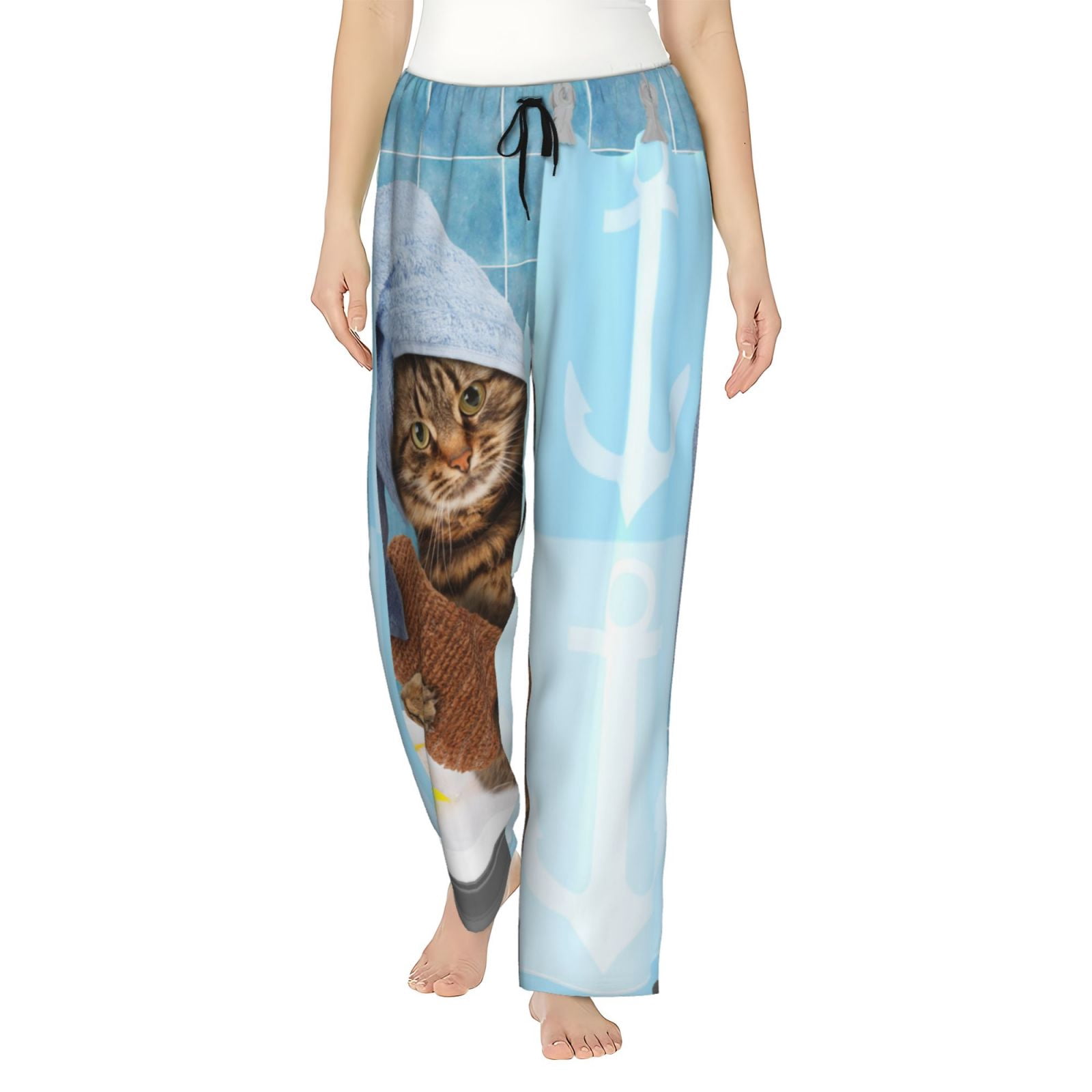 Xecao Funny Cat Taking a Bath Women's Straight Lounge Pajama Pants: The ...
