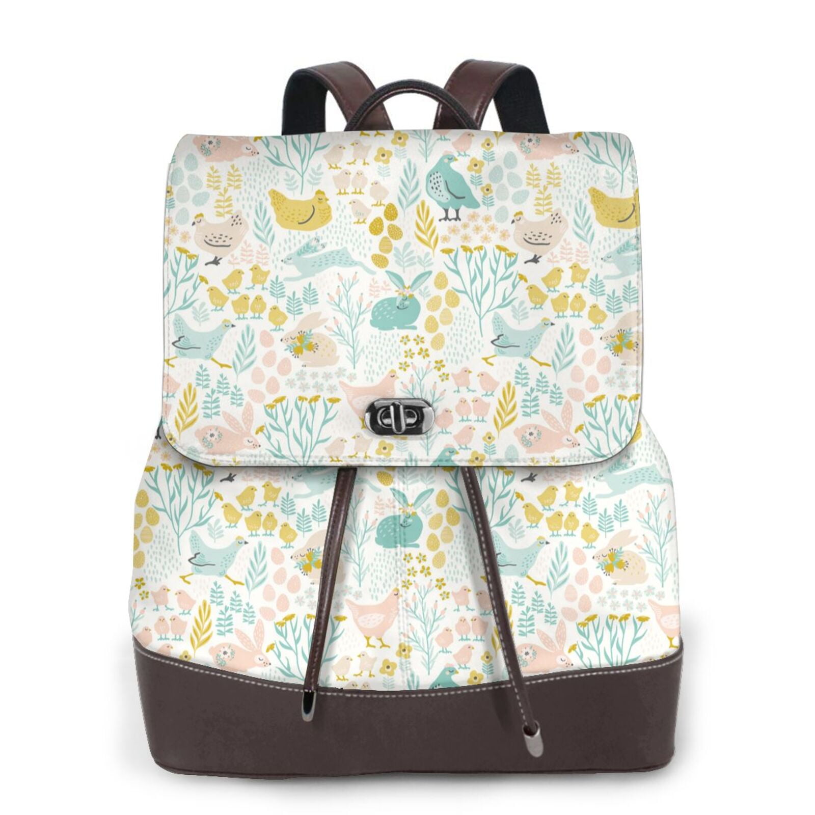 Xecao Funny Chicken Print Large Backpack Soft Leather for Women Travel ...