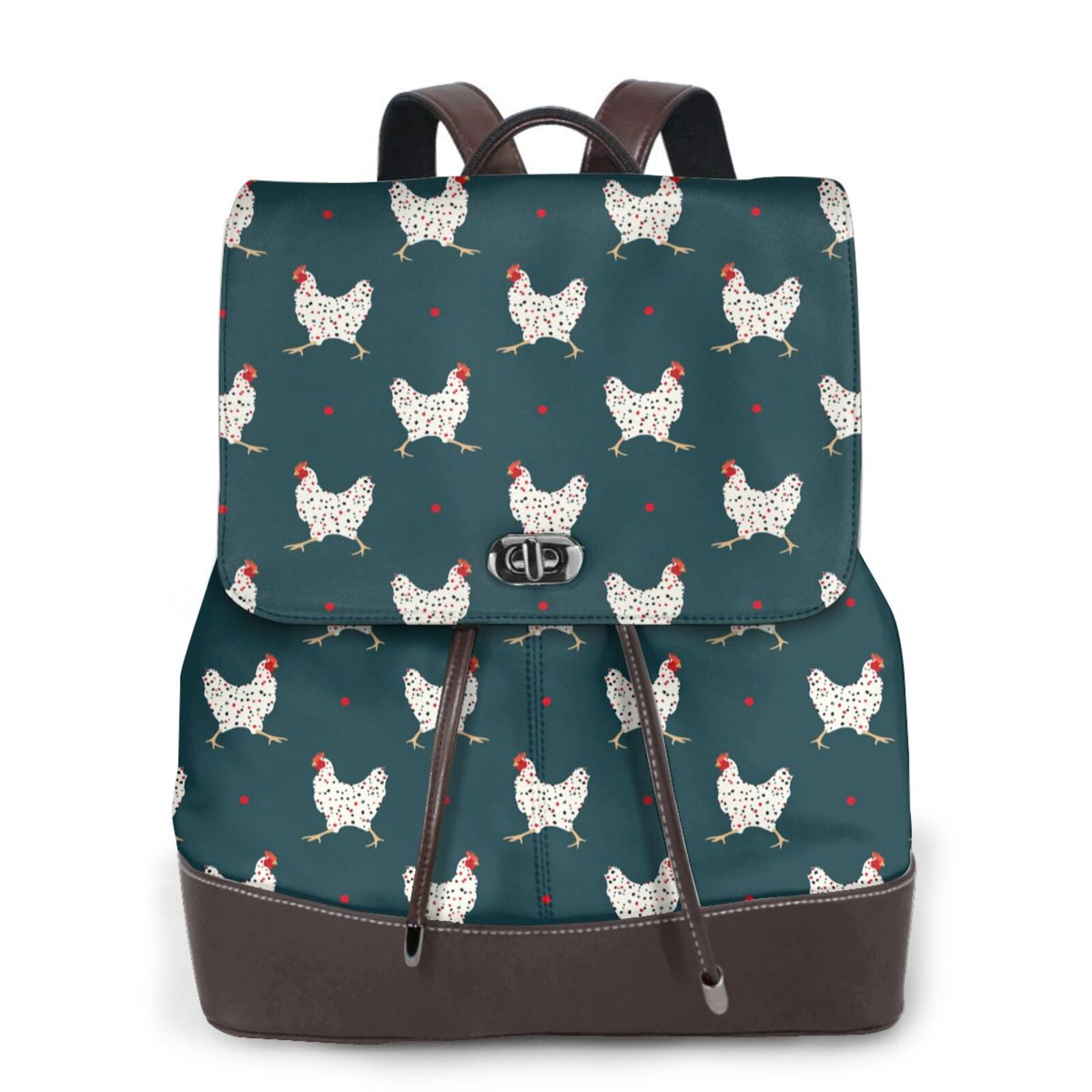 Xecao Funny Chicken Print Large Backpack Soft Leather for Women Travel ...