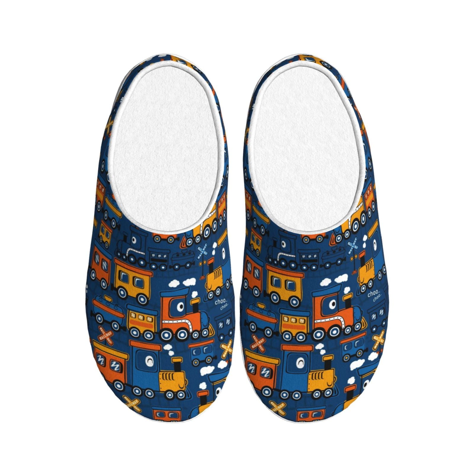 Xecao Funny Steam Train Print Cotton Slippers Fuzzy Warm Cozy Slippers ...
