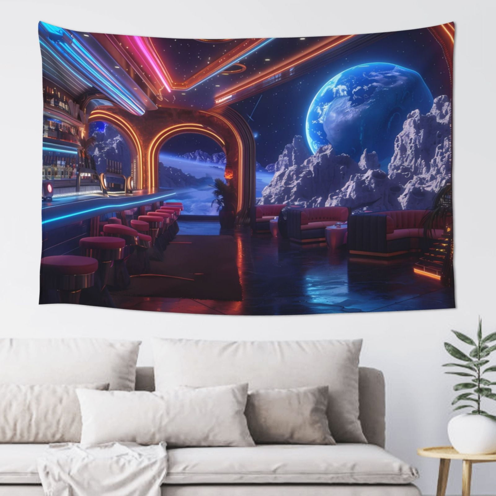 Xecao Futuristic Bar Space View Print Tapestry, Wall Hanging Room Funny ...