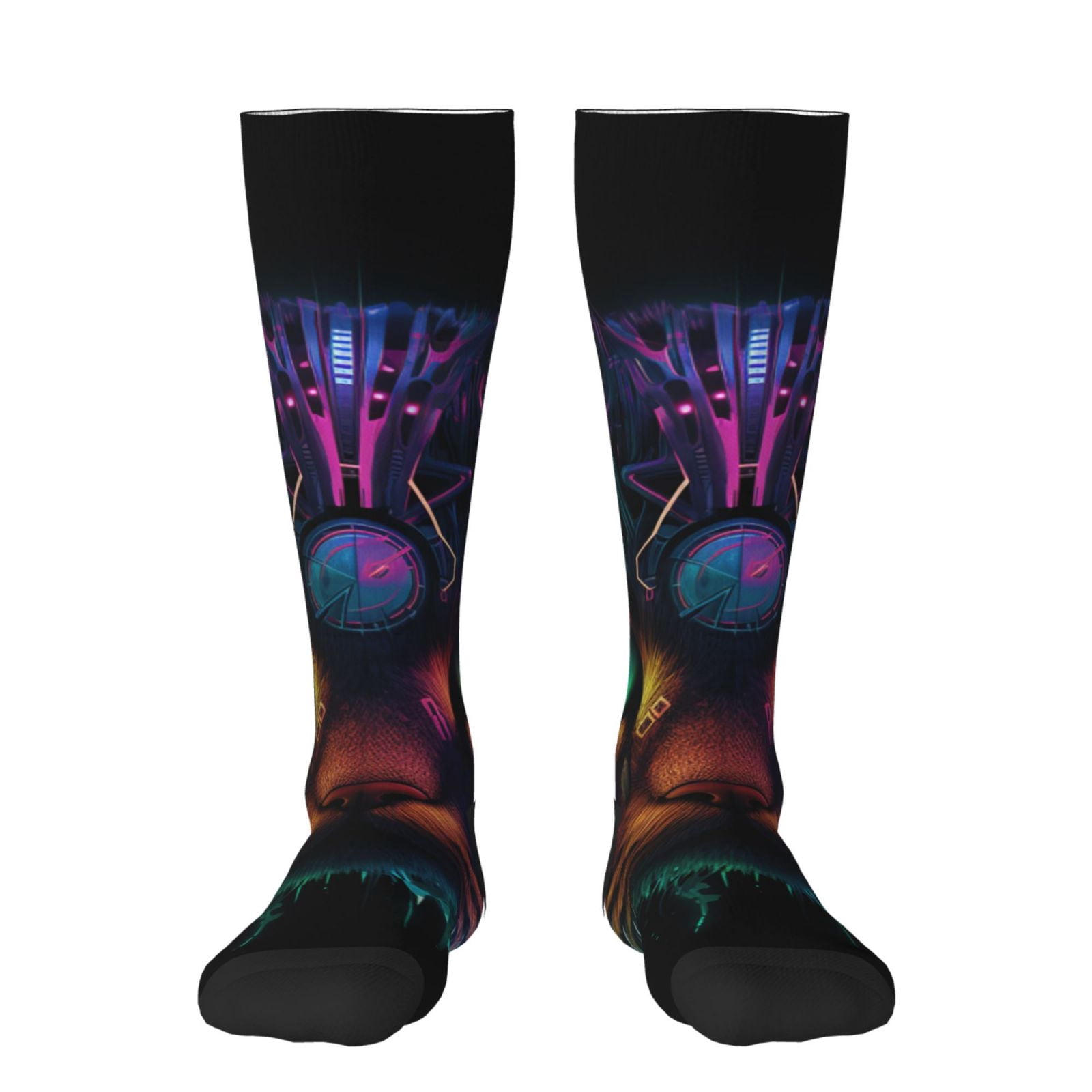 Xecao Futuristic Cat Warrior print thigh-high socks, crafted for both ...
