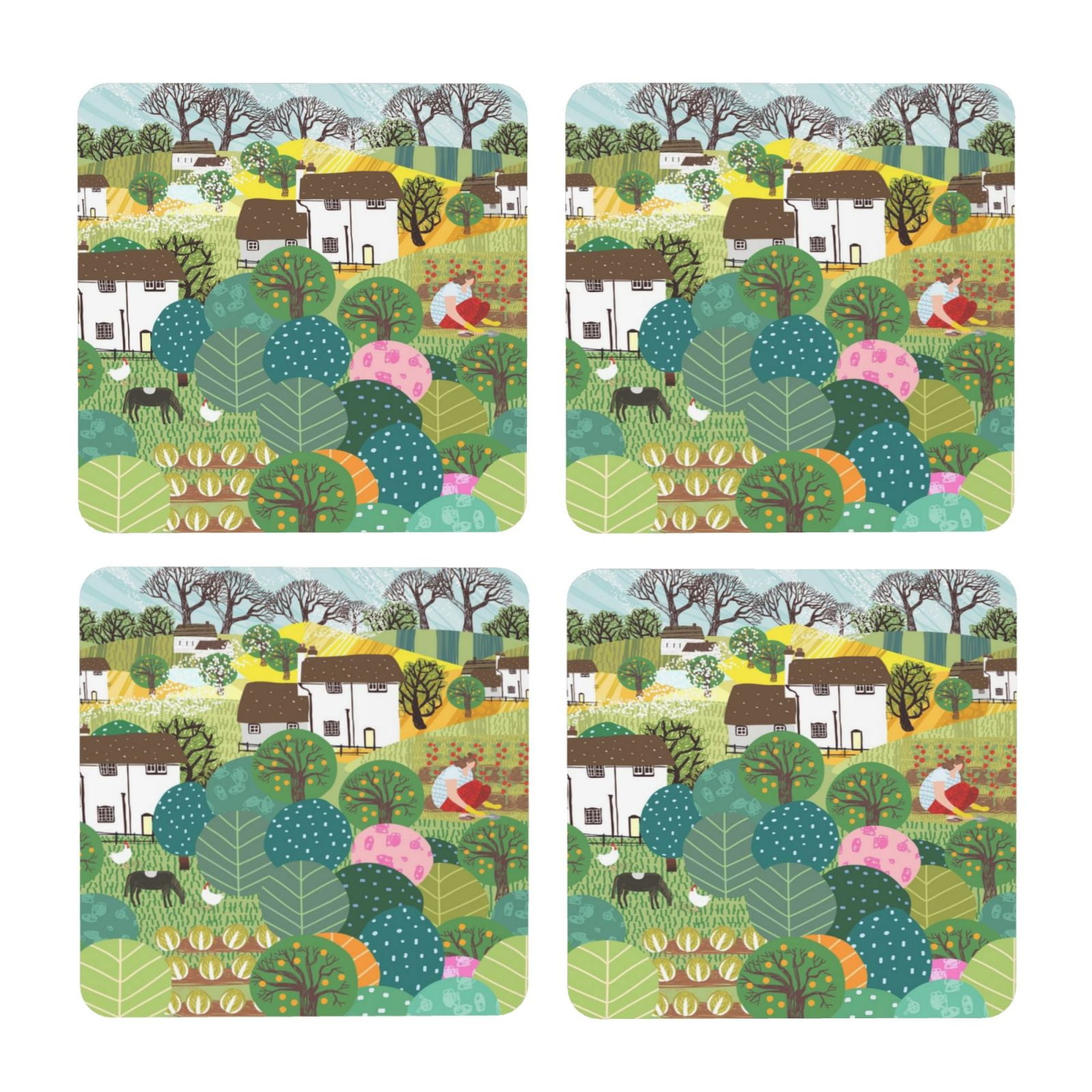Xecao Garden Farm for MDF Cork Coaster 4 Pcs,Drink Coasters,Suit for ...