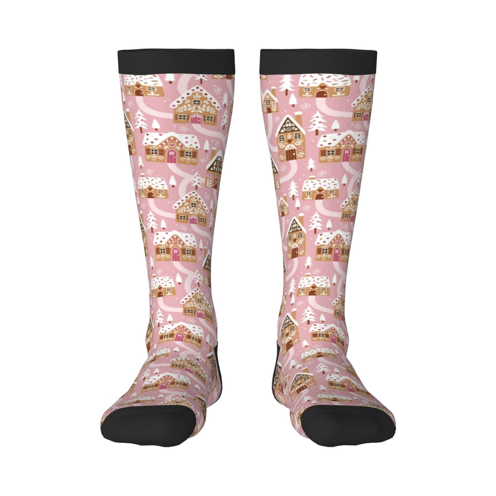 Xecao Gingerbread Houses Pink Wonderland Print Compression Socks for ...