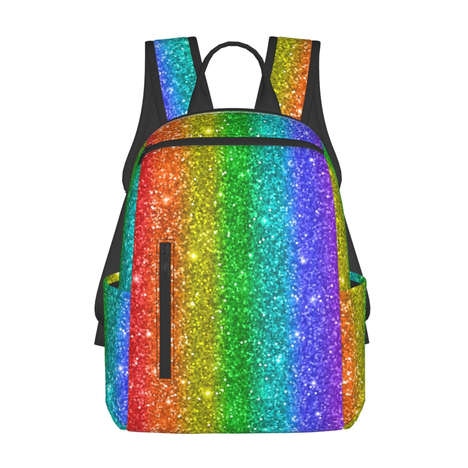 Xecao Glitter Rainbow print Backpack For women men Aesthetic Lightweight Travel Daypack Simple ...