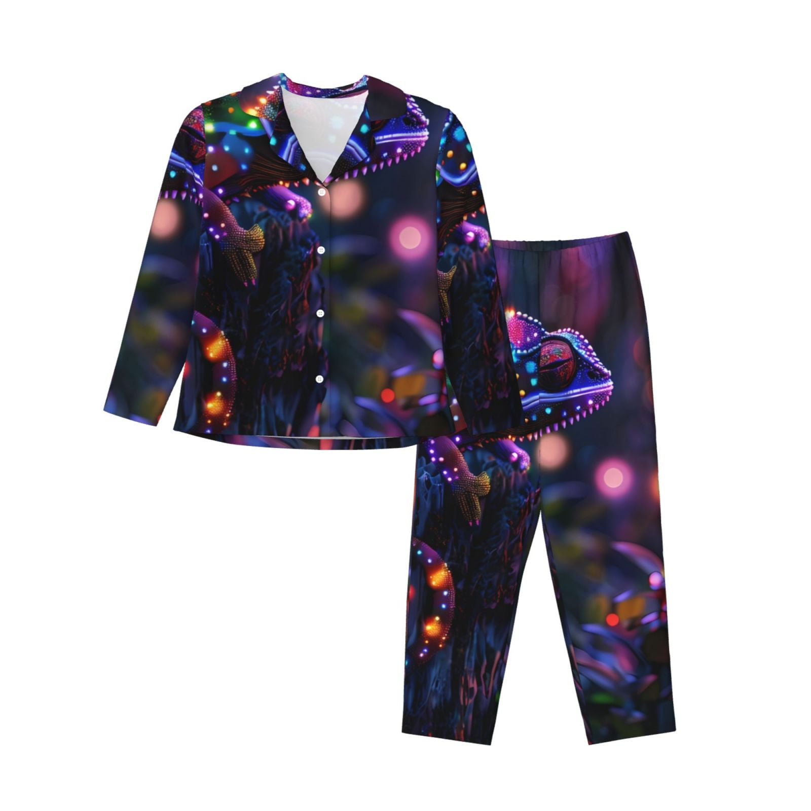 Xecao Glowing Chameleon Fantasy Art Print Women Pajamas Set Soft ...