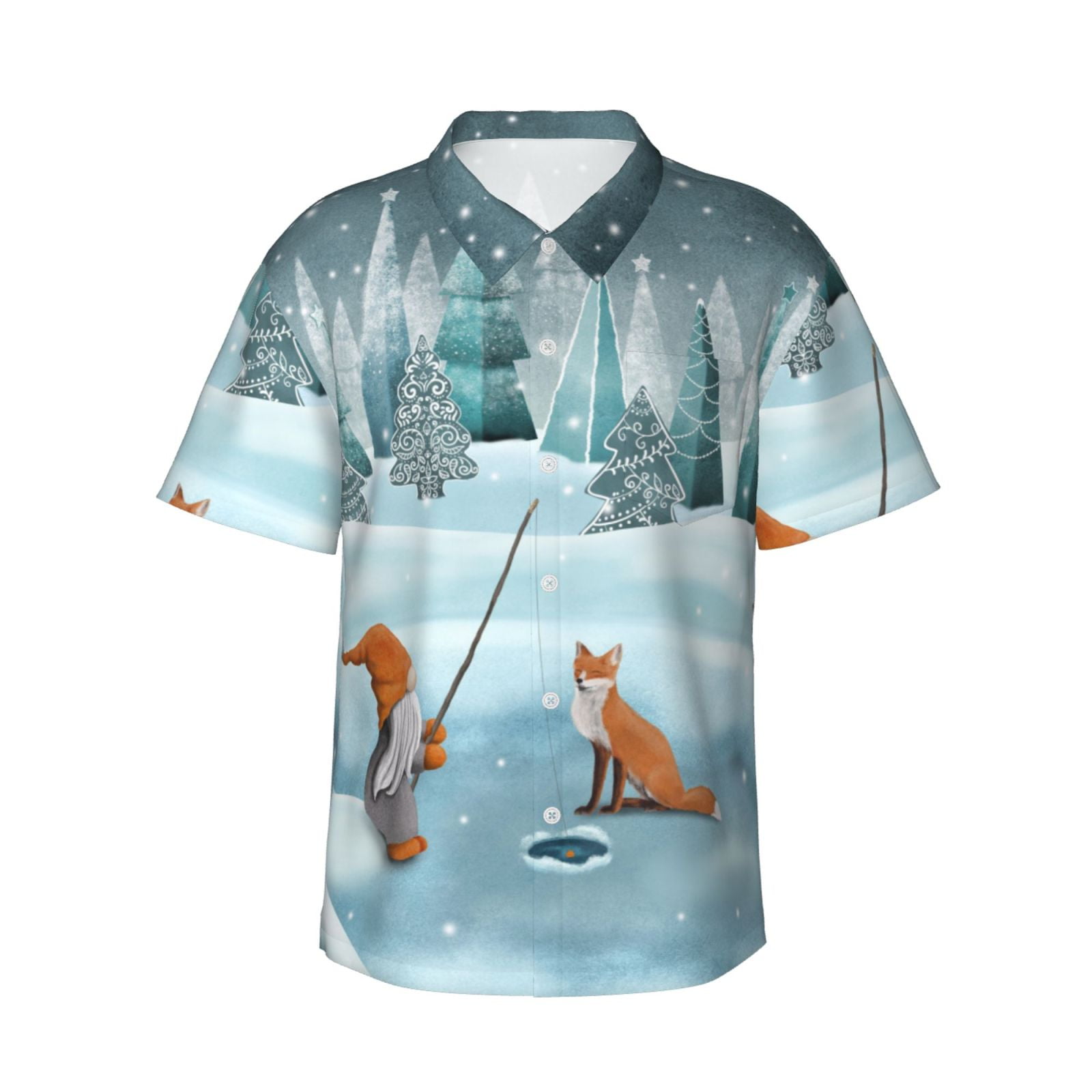 Xecao Gnome And Red Fox Fishing Print Hawaiian shirt - A Stylish Short ...