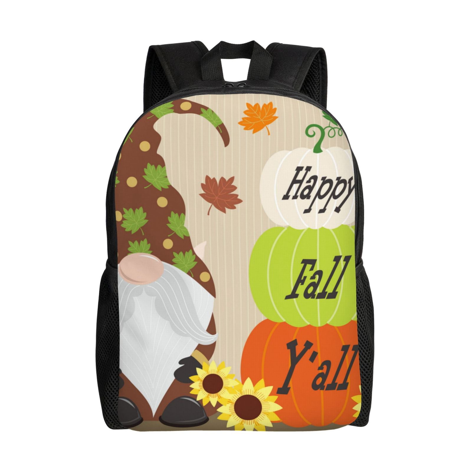 Xecao Gnome Happy Fall Print School Backpack with Laptop Compartment ...