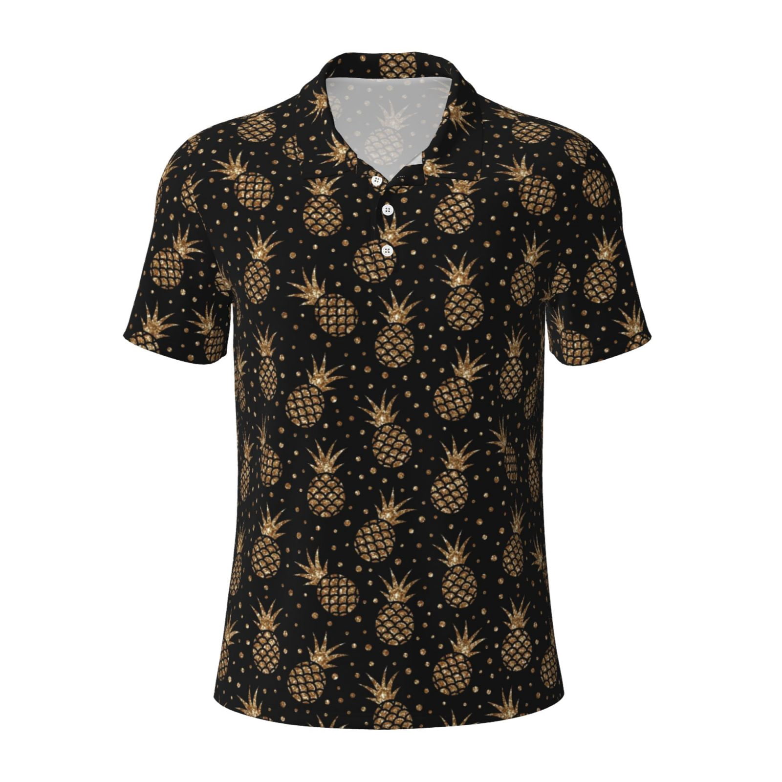 Xecao Gold Glitter Pineapples for Mens' Casual Short Sleeve Button-Down ...