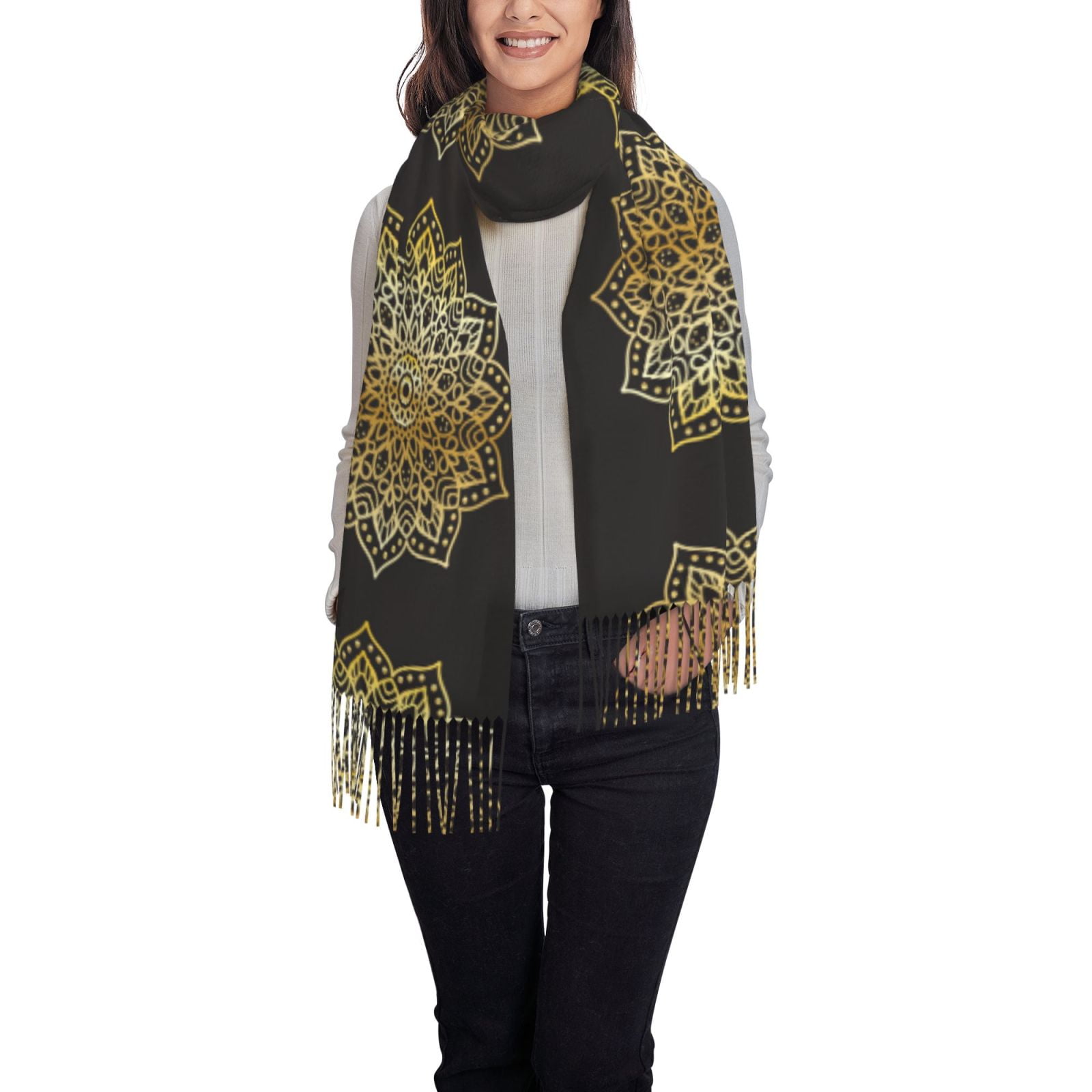 Xecao Gold Mandala Pattern Womens Winter Scarf Fall Scarf Oversized ...