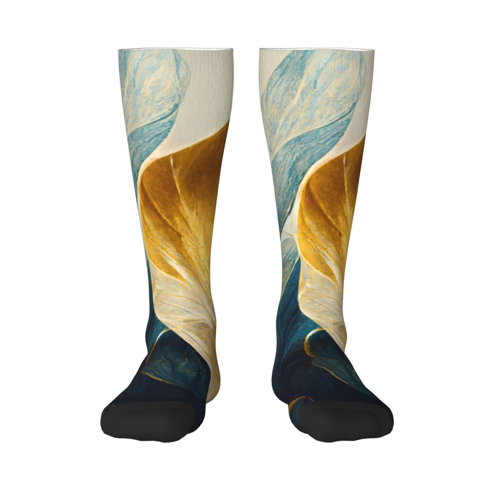Xecao Golden Blue Leaf Design Print Compression Socks for Both Men And ...
