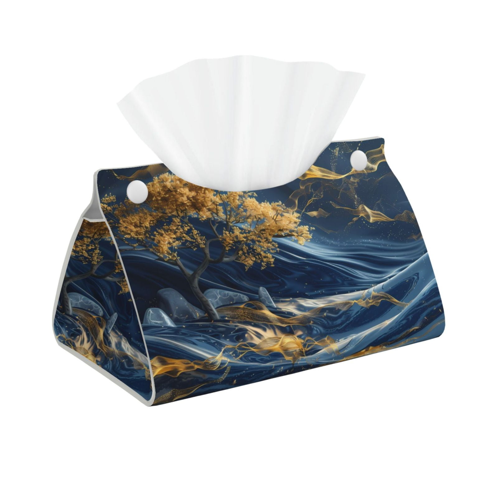 Xecao Golden Fantasy Landscape Print Tissue Box Cover,Modern PVC ...
