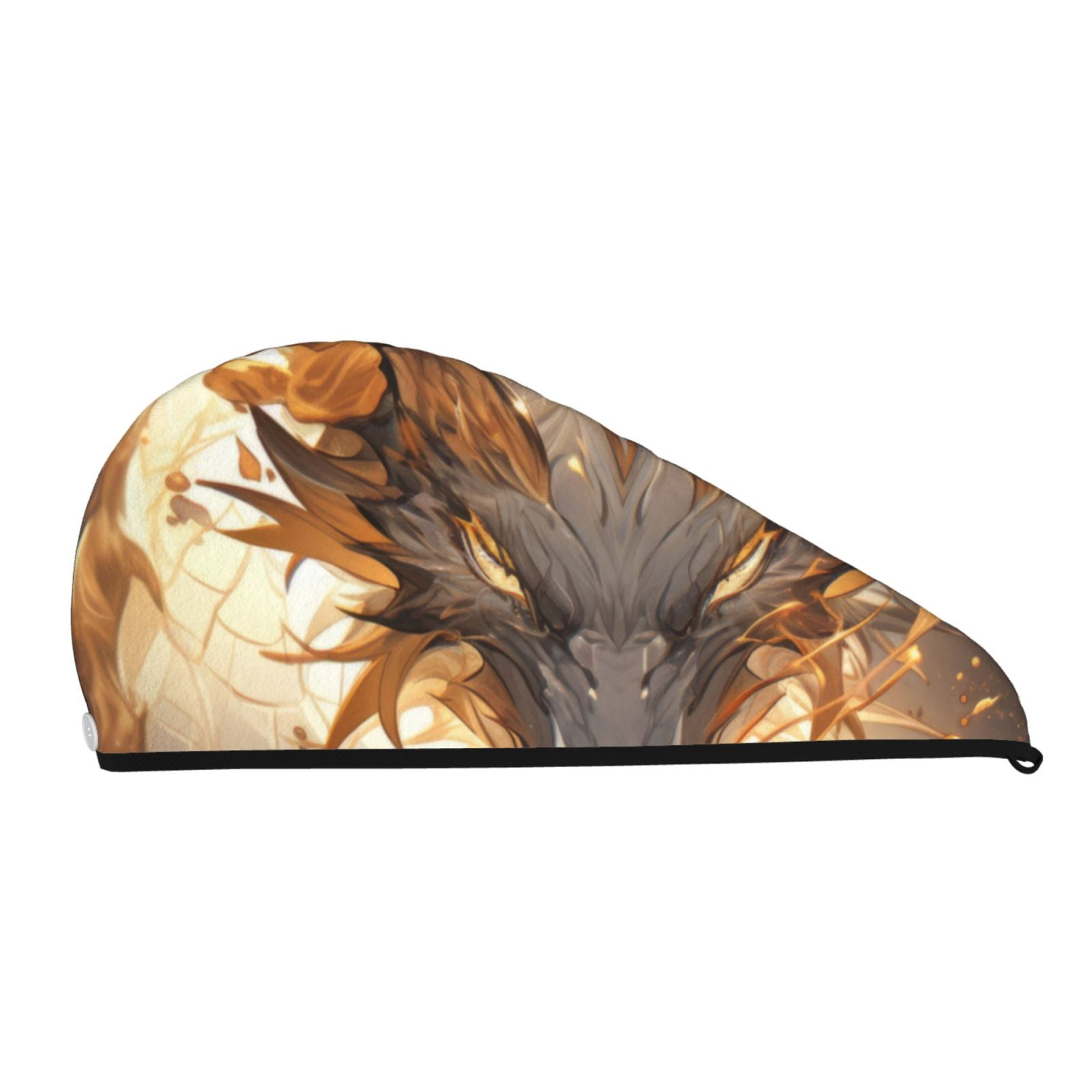 Xecao Golden Horned White Dragon Print Hair Towel, Hair Turbans for Wet ...
