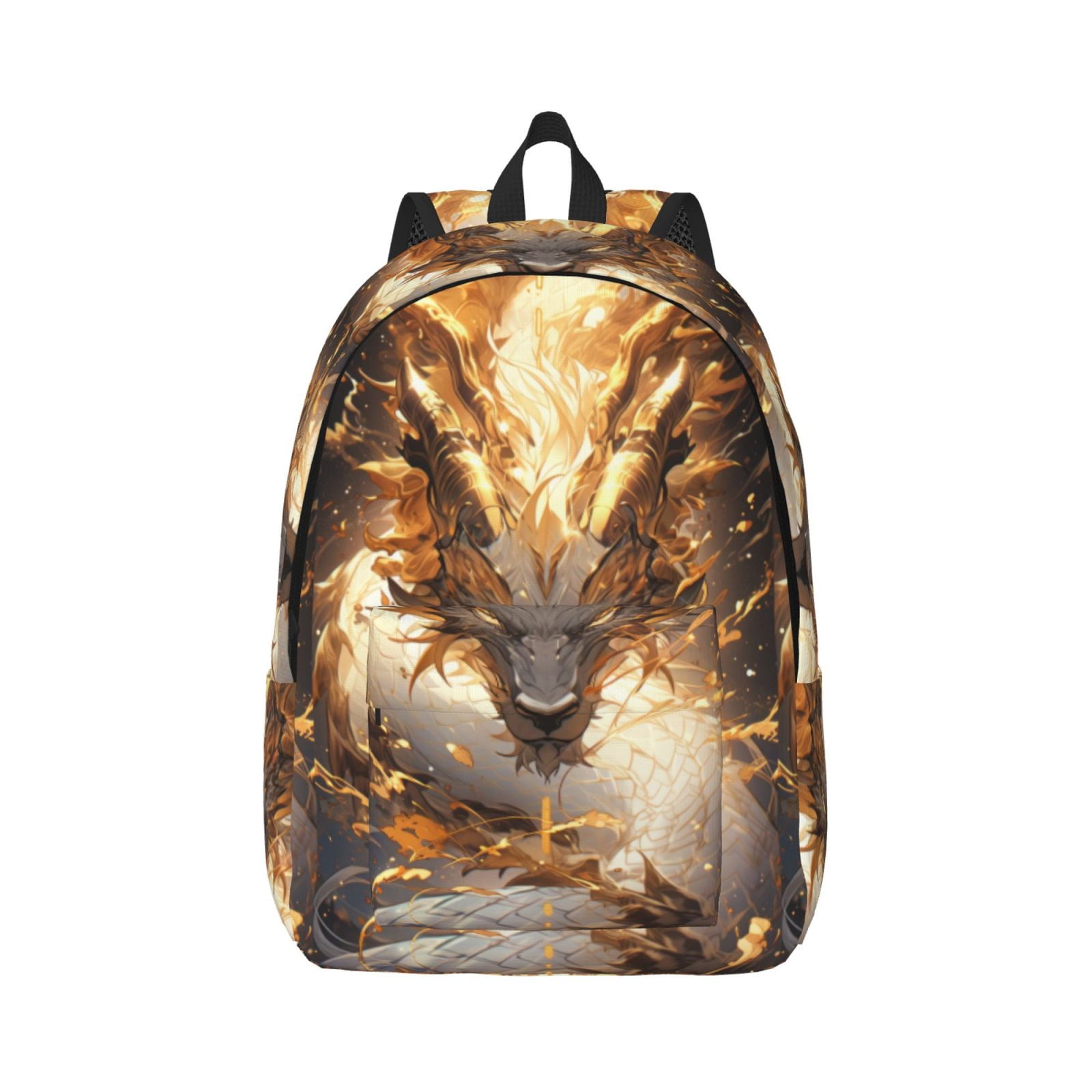 Xecao Golden Horned White Dragon for Canvas College Laptop Backpack, Durable Rucksack Travel ...