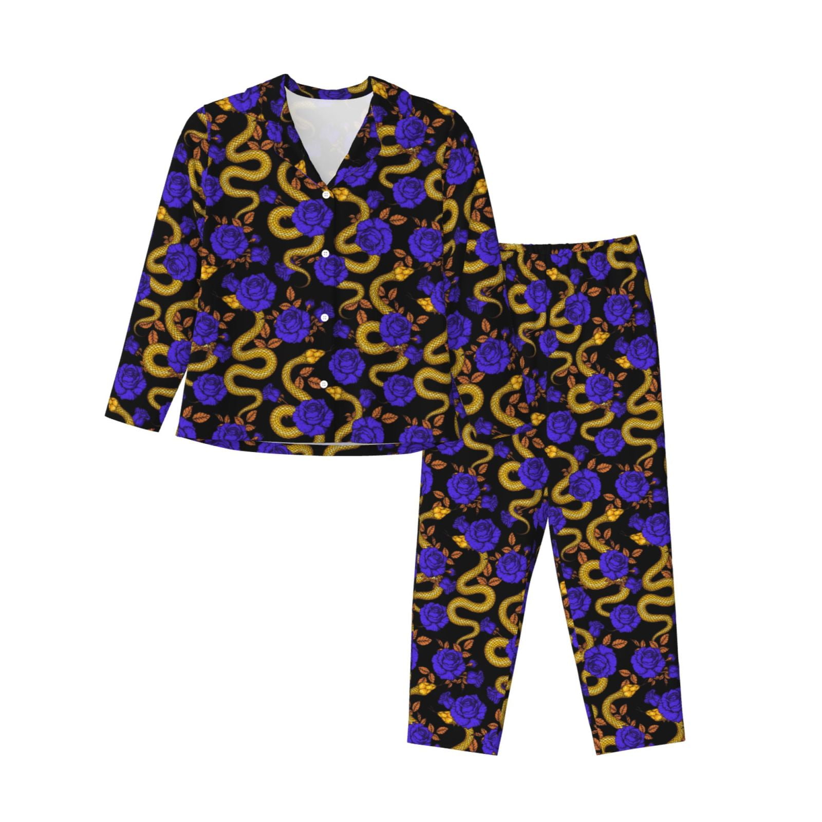 Xecao Golden Snake And Purple Rose Print Women Pajamas Set Soft ...