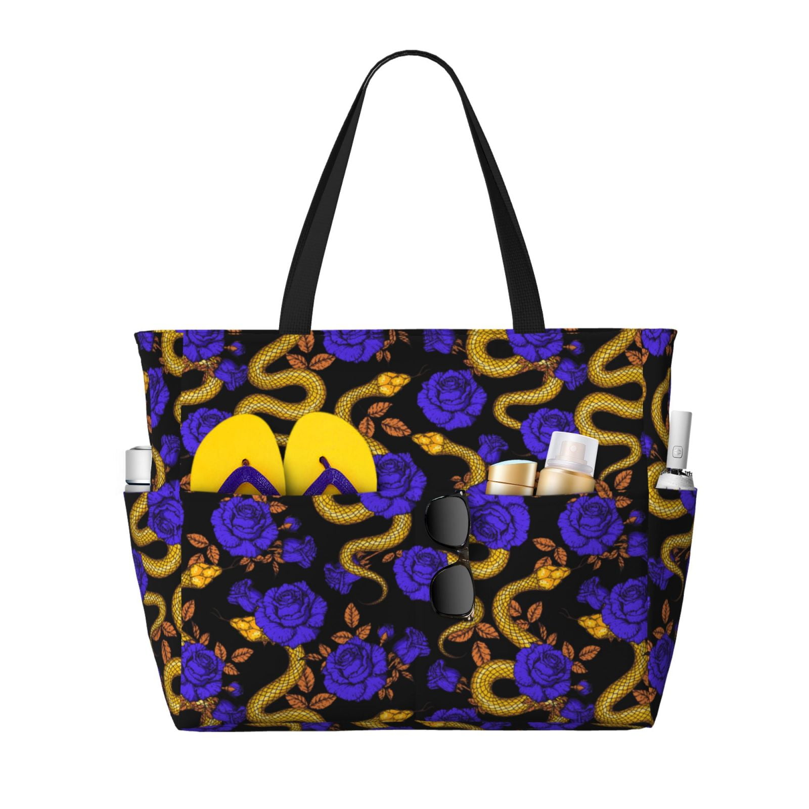 Xecao Golden Snake And Purple Rose for versatile beach bag for women ...