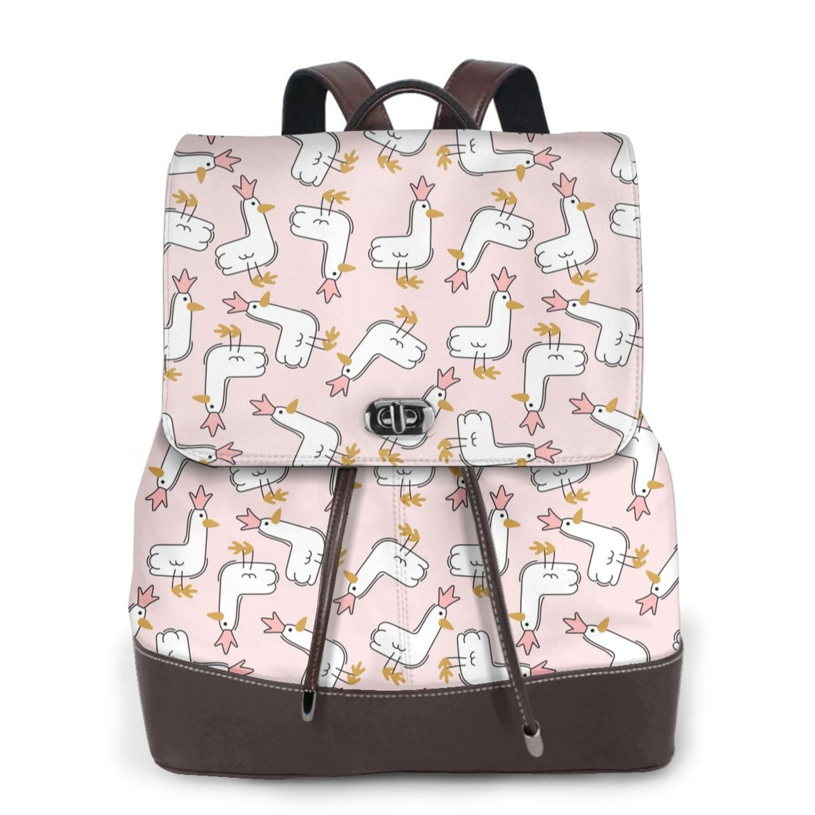 Xecao Goose Queen Print Large Backpack Soft Leather for Women Travel ...