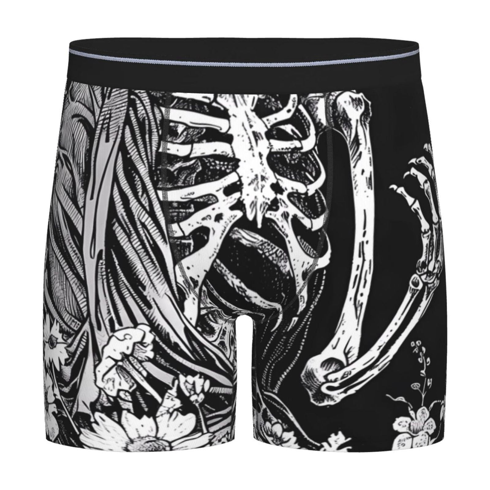 Xecao Gothic Skull Floral Art Print Boxer Briefs for Men's Stretch ...