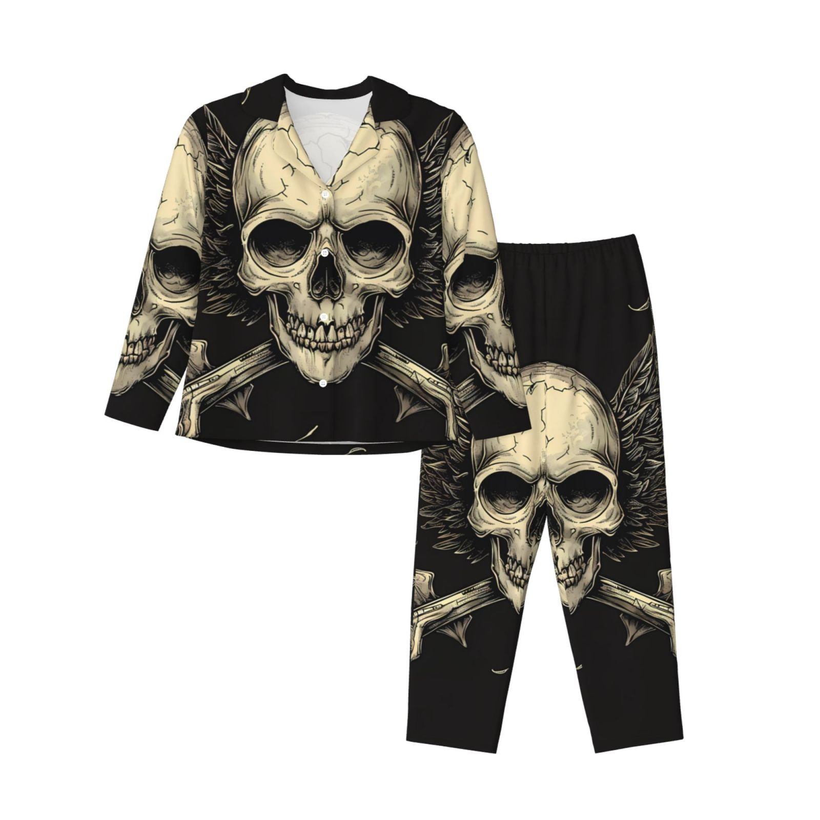 Xecao Gothic Winged Skull Print Women Pajamas Set Soft Sleepwear Pjs ...