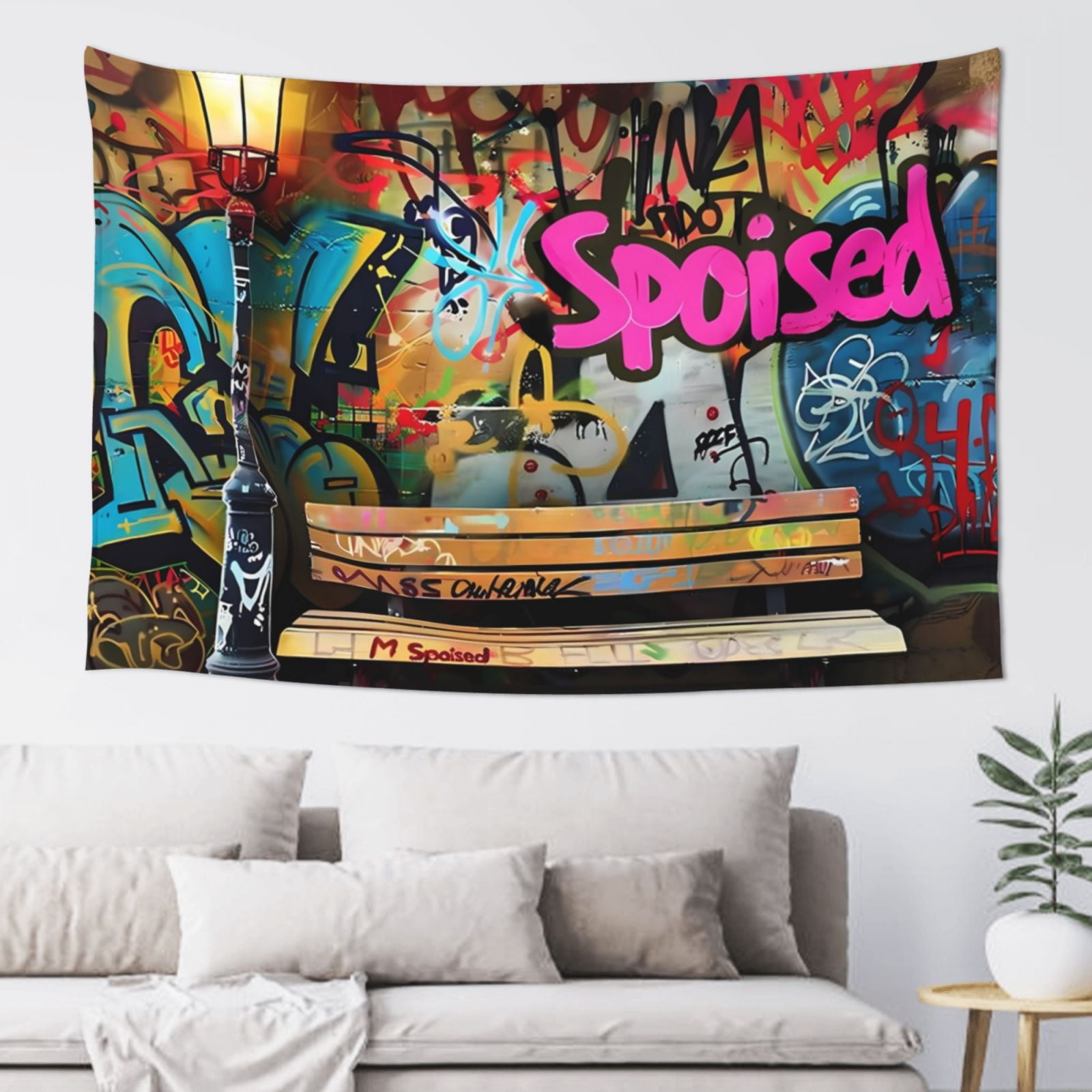 Xecao Graffiti Lamp Urban Scene Print Tapestry, Wall Hanging Room Funny ...