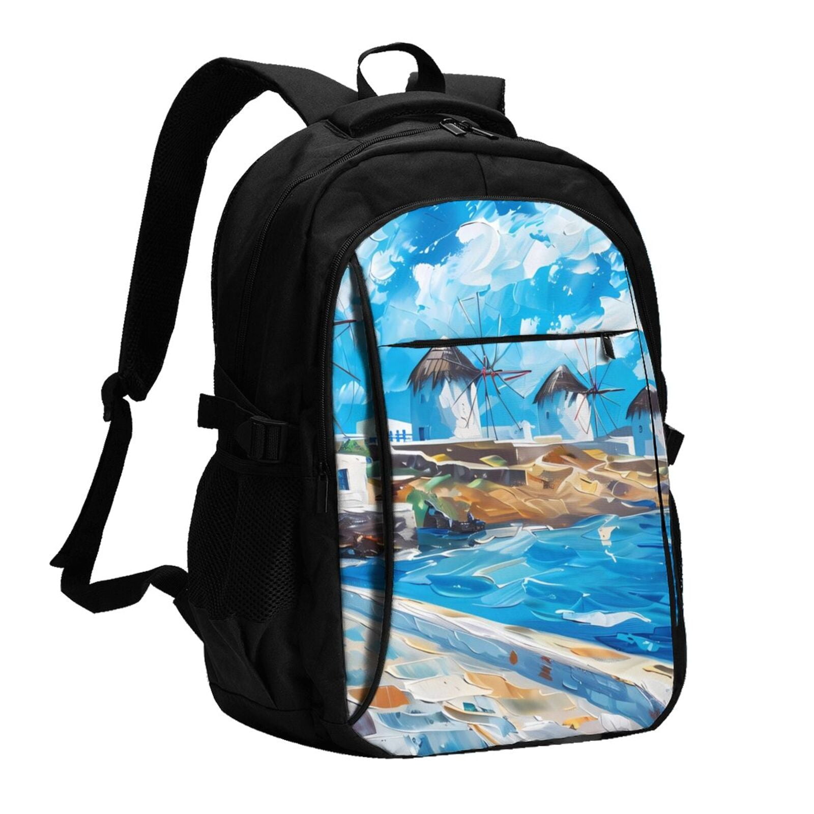 Xecao Greek Island Windmills Painting for Travel Laptop Backpack, USB ...