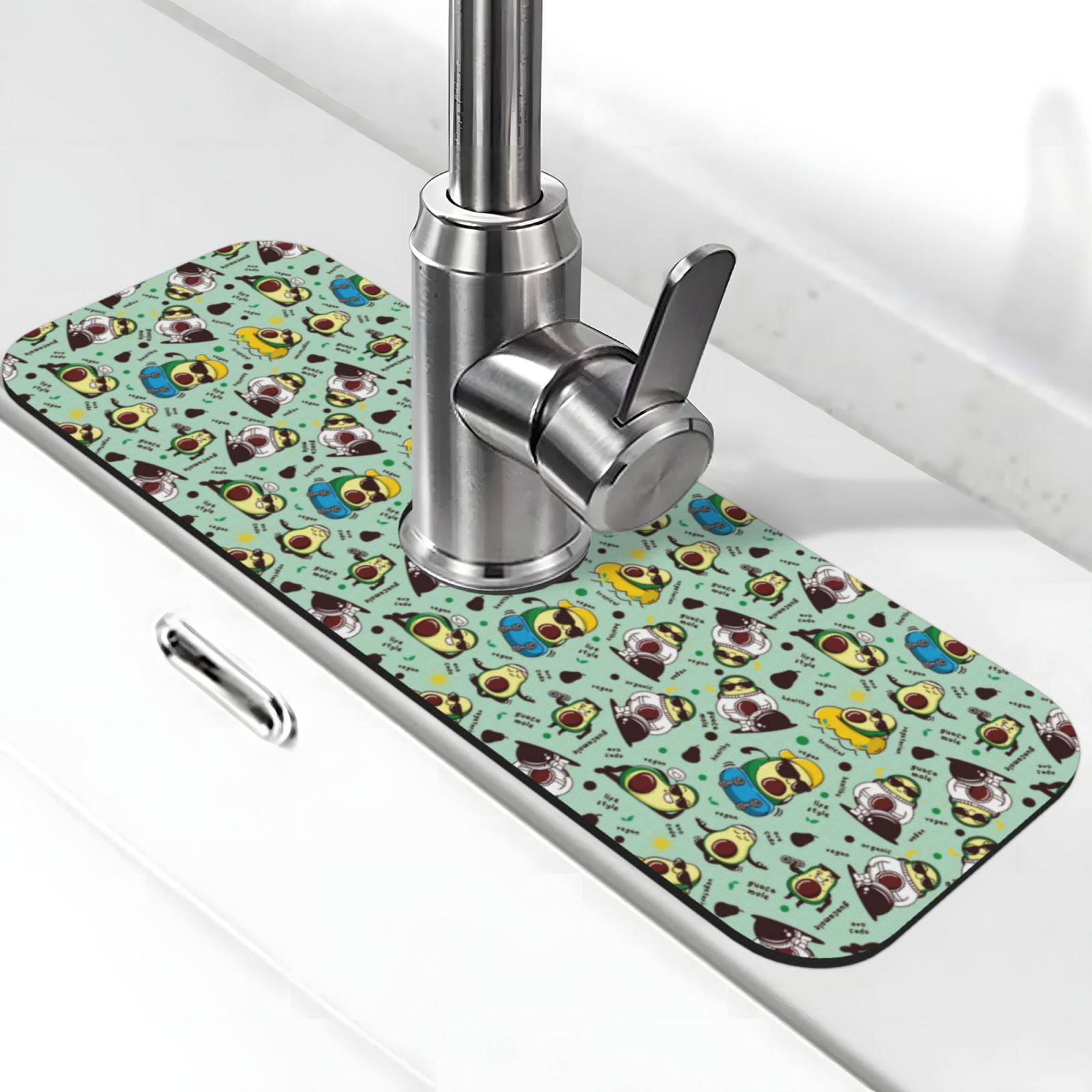 Xecao Green Cute Avocado for Kitchen Sink Splash Guard Faucet Mat ...