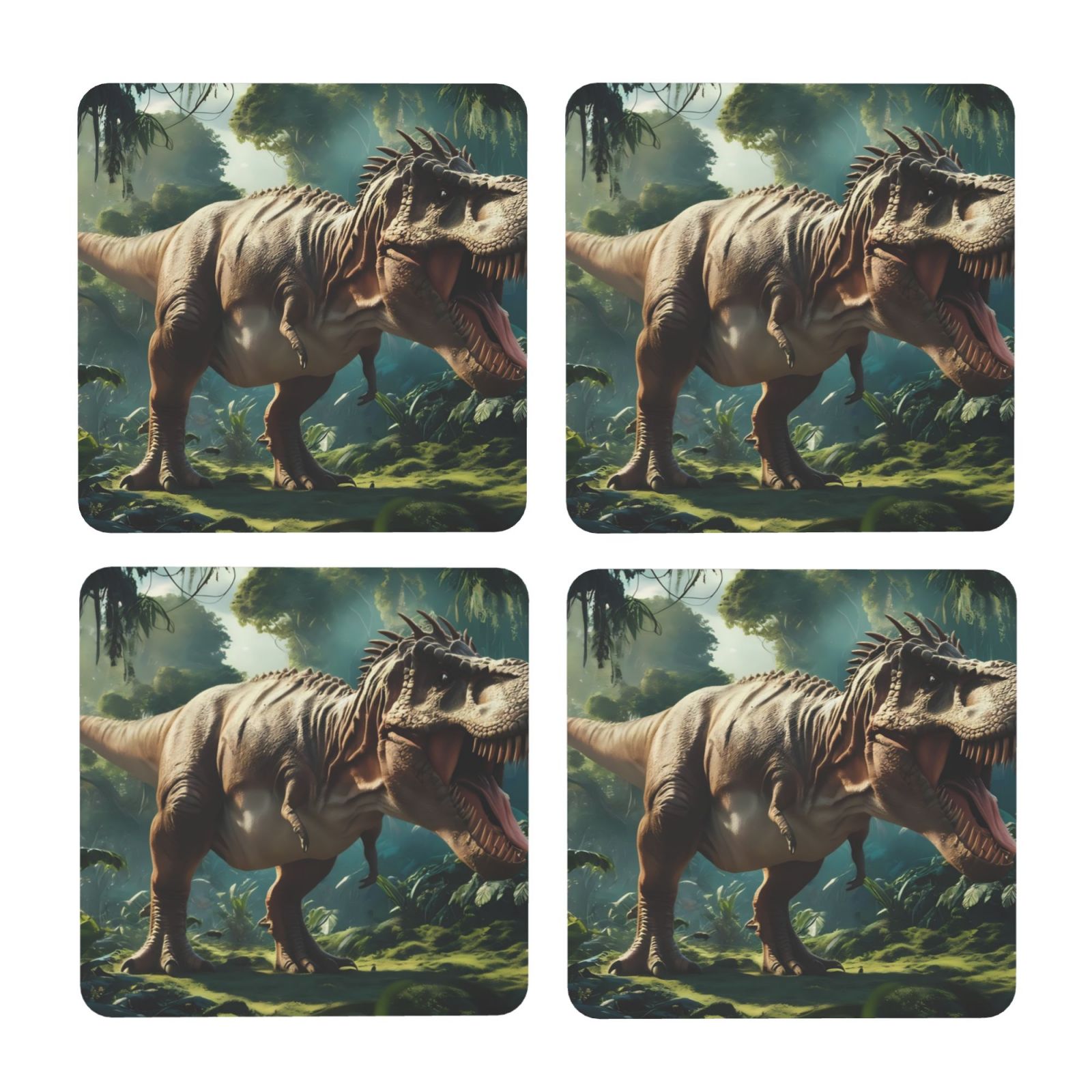 Xecao Green Forest Dinosaur for MDF Cork Coaster 4 Pcs,Drink Coasters ...