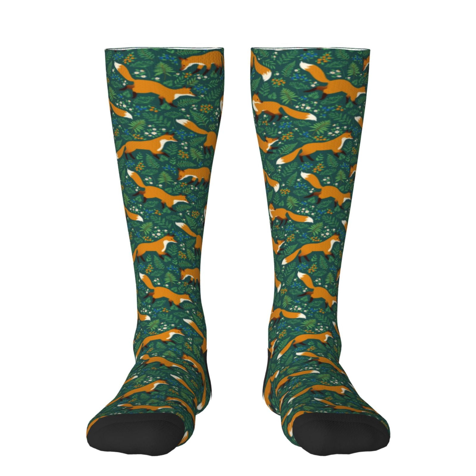 Xecao Green Plants with Fox Print Compression Socks for Both Men And ...