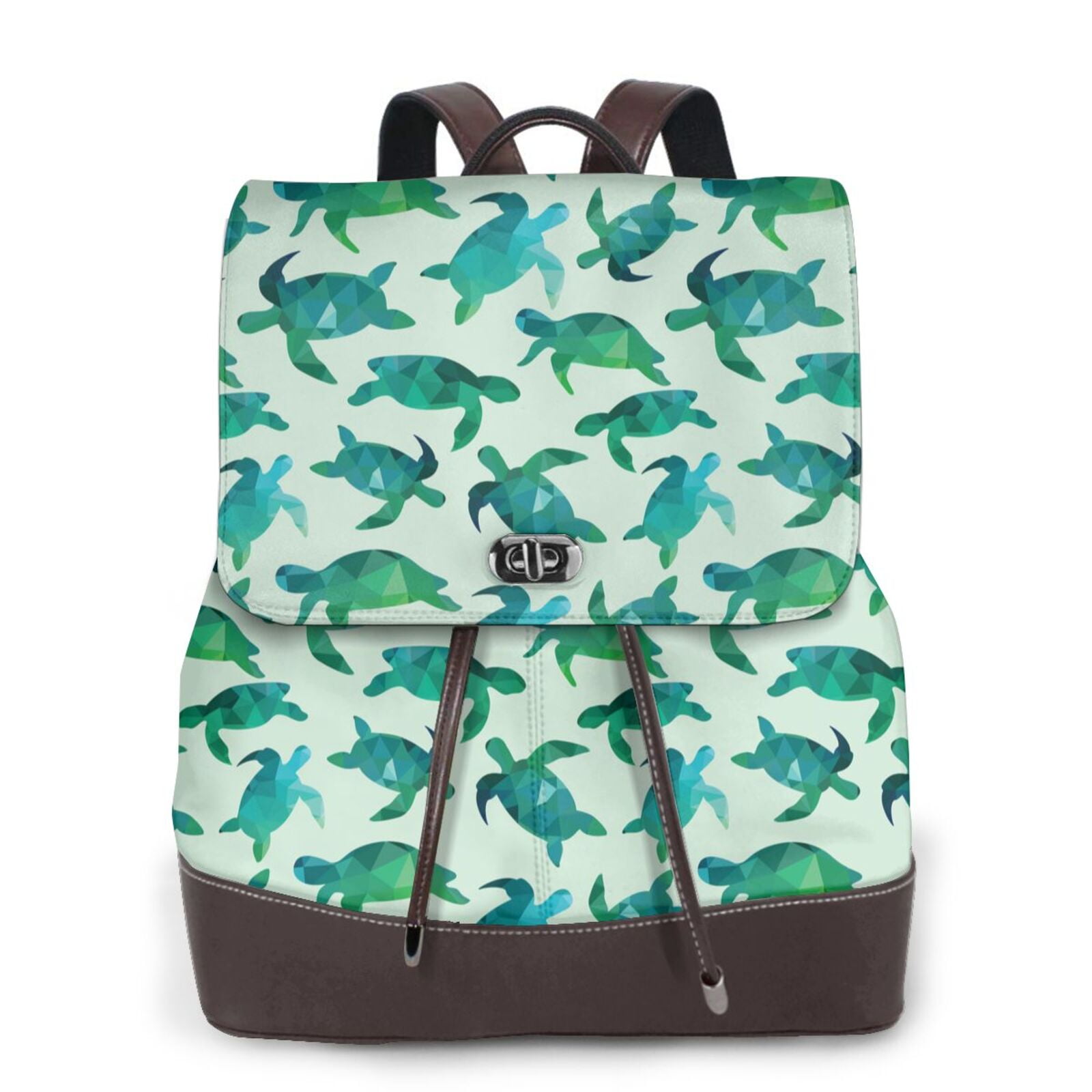 Xecao Green Sea Turtle Print Large Backpack Soft Leather for Women ...