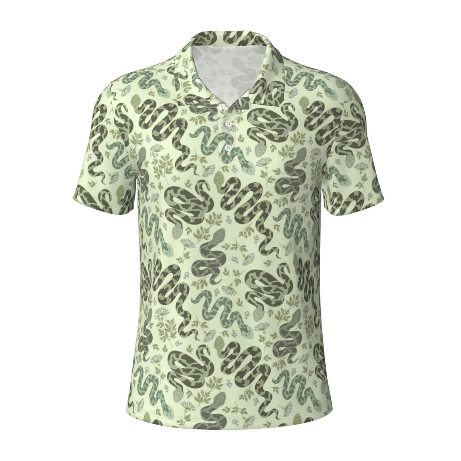 Xecao Green Snake for Mens' Casual Short Sleeve Button-Down Polo Shirts ...