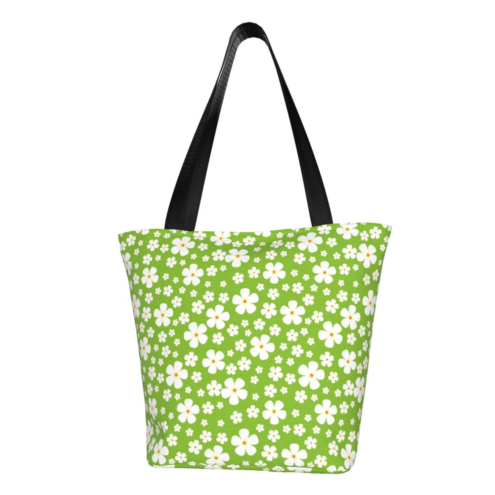 Xecao Green White Flowers for Tote Bag for Women -Tote Shoulder Bag with A Little Pocket Inside ...