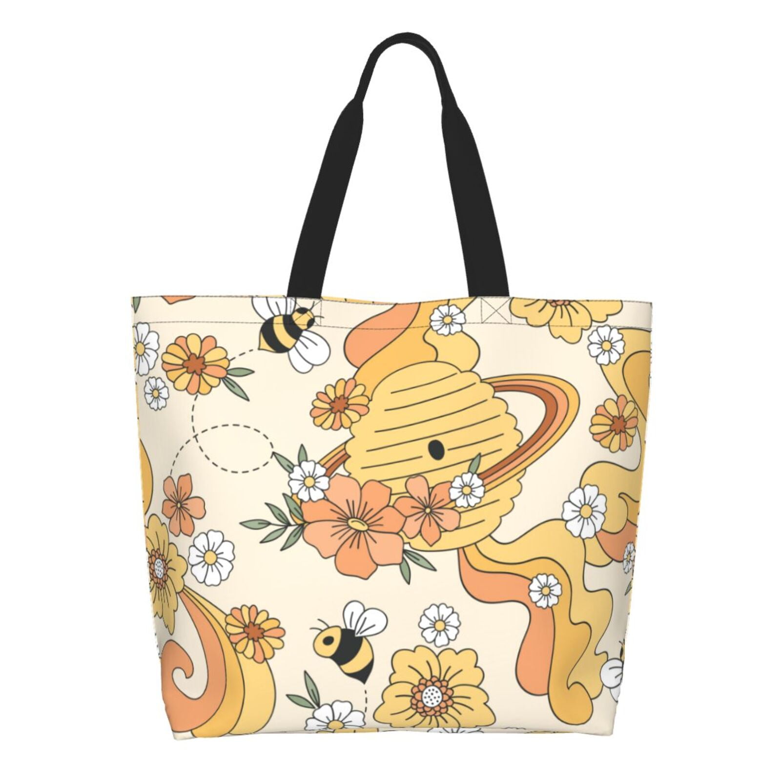 Xecao Groovy Floral for Tote Bag for Women, Tote Shoulder Bag with a littlw pocket and Handbag ...