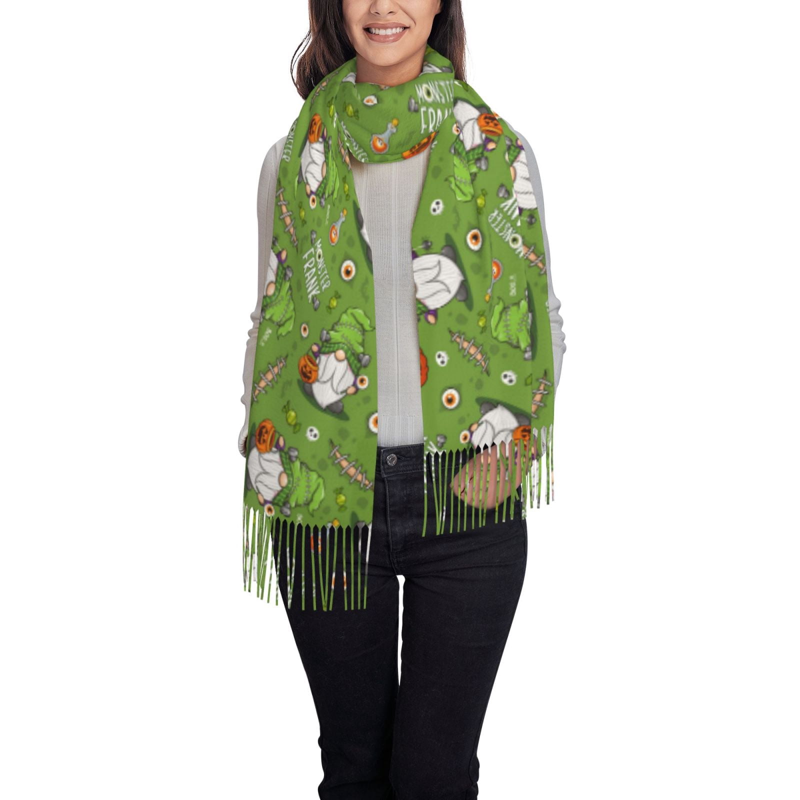 Xecao Halloween Monster Gnome Pattern Womens Winter Scarf Fall Scarf ...
