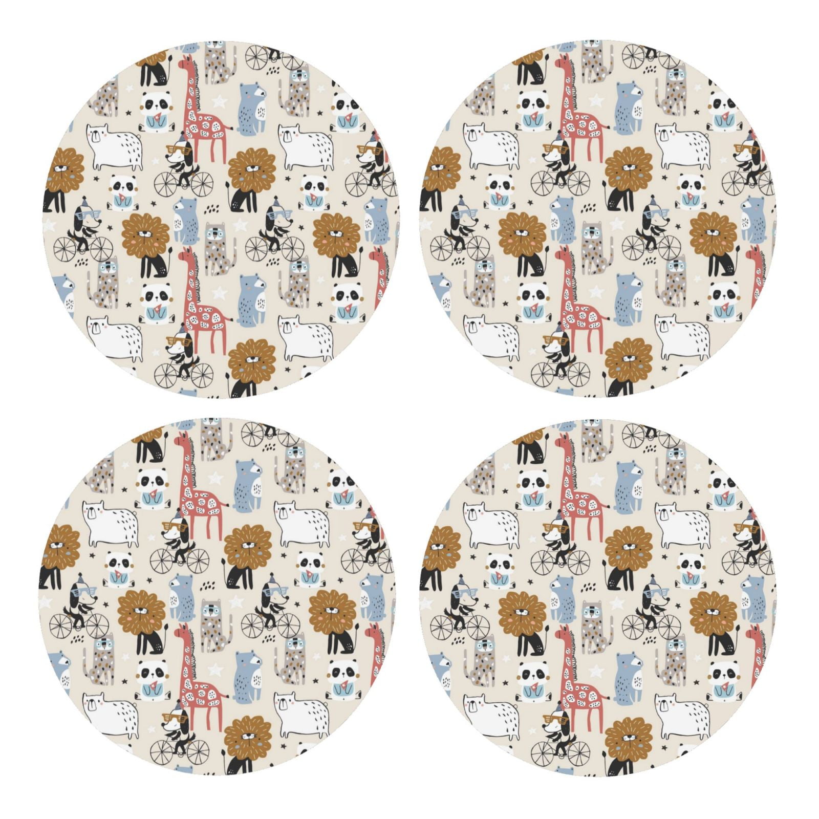 Xecao Hand Drawn Animals for MDF Cork Coaster 4 Pcs,Drink Coasters,Suit ...