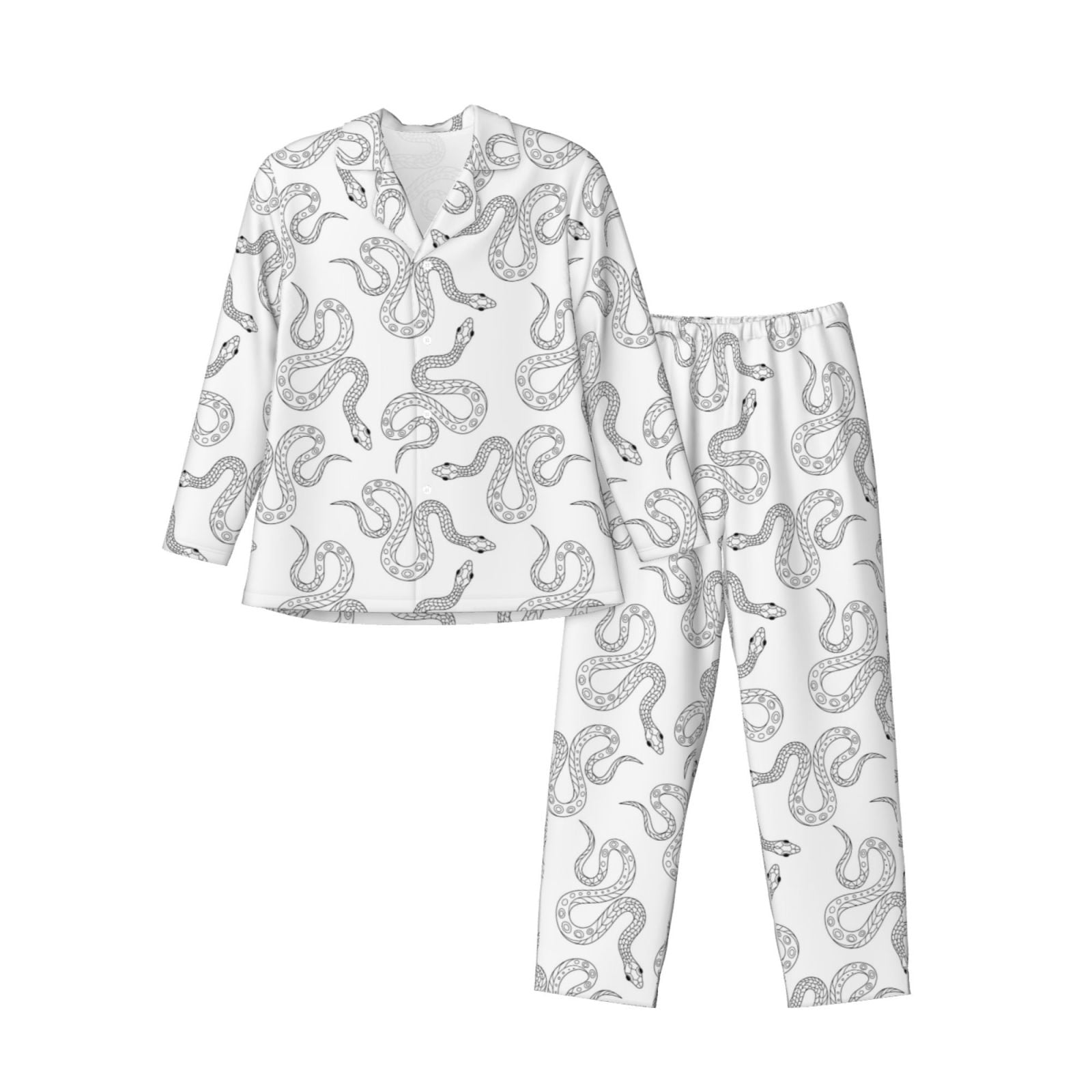 Xecao Hand Drawn Snake Print Pajamas Set Mens Pajamas Long Sleeve ...