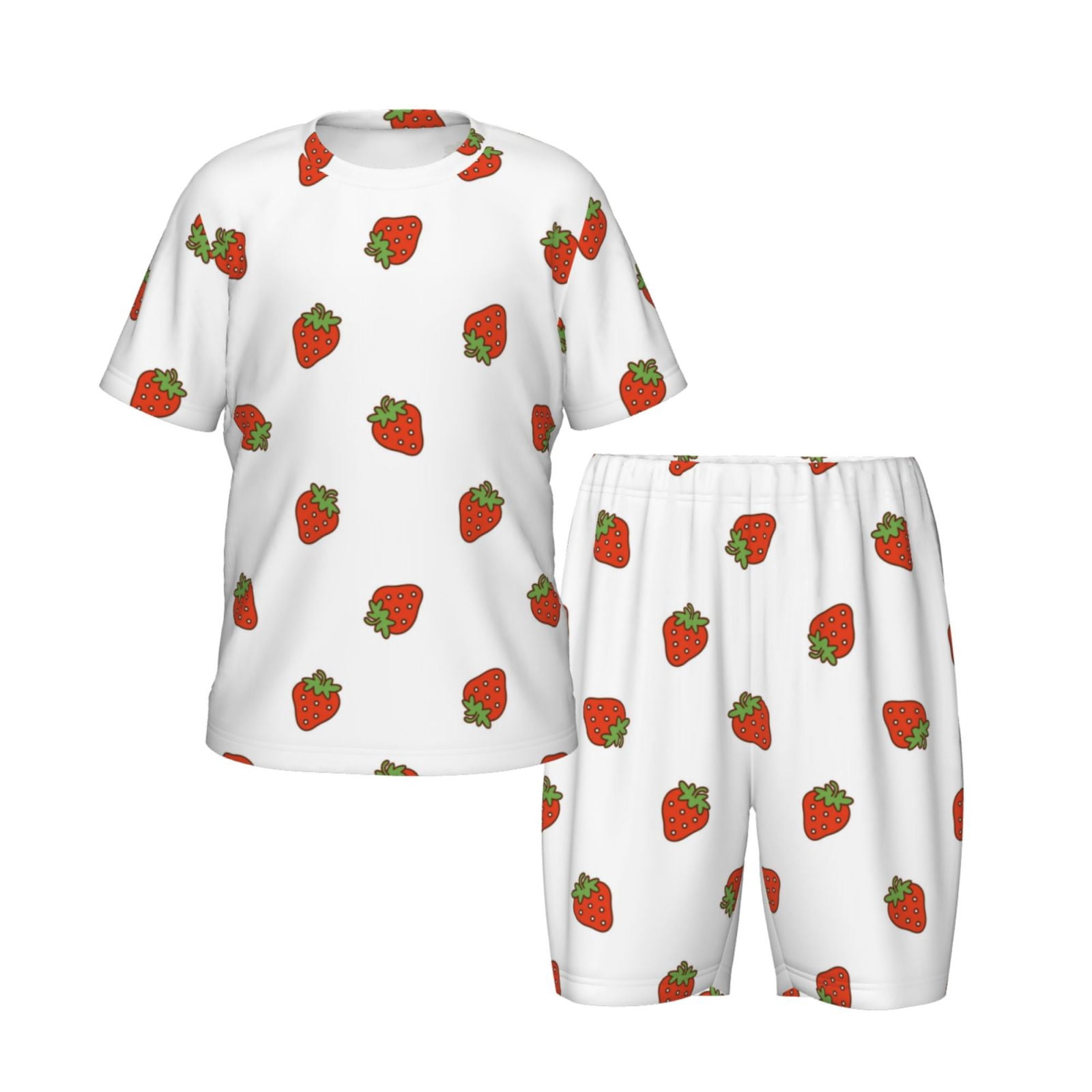 Xecao Hand Drawn Strawberry Print Short-Sleeved Summer Pajama Set for ...