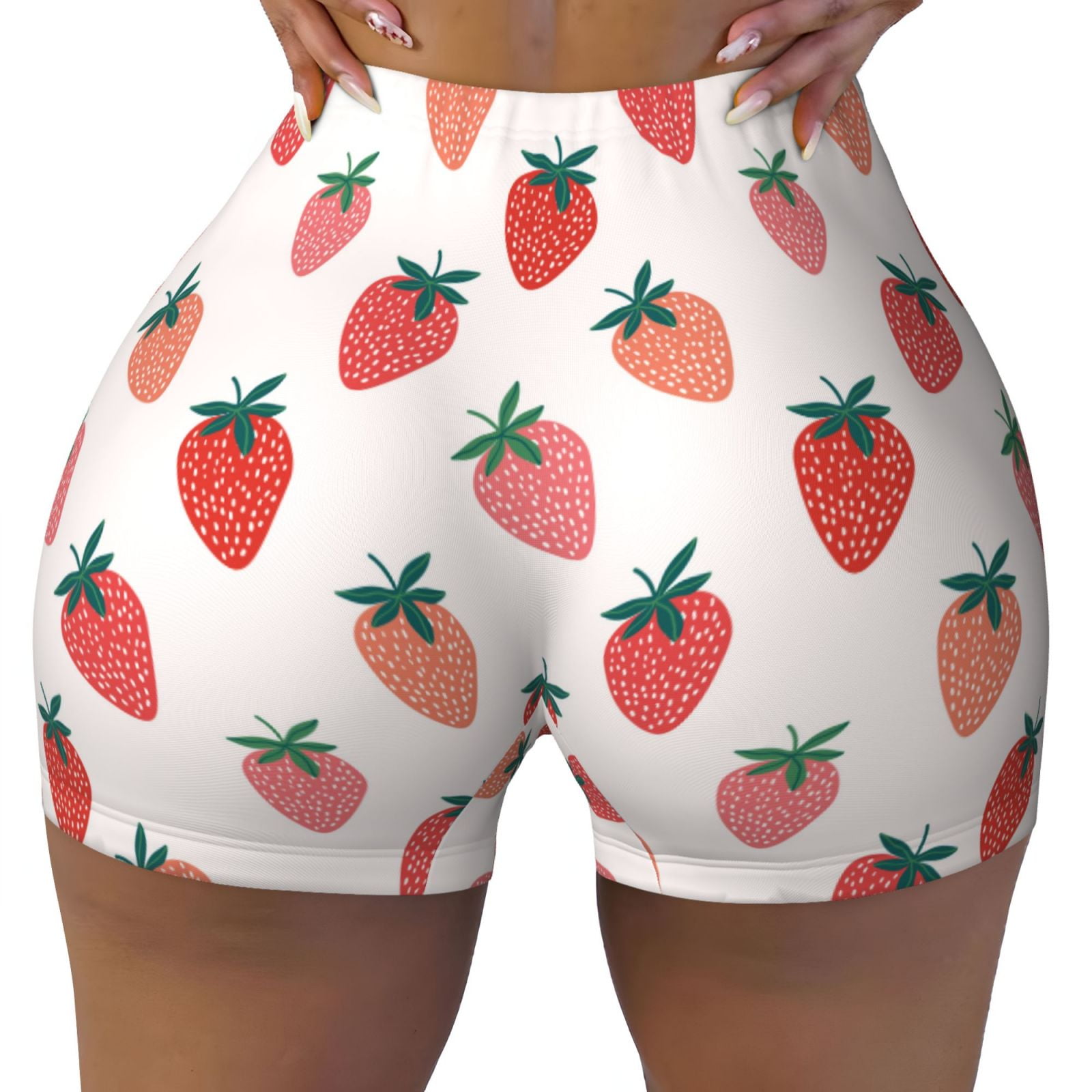 Xecao Hand Drawn Strawberry Print Workout Shorts for Women Soft Smooth ...