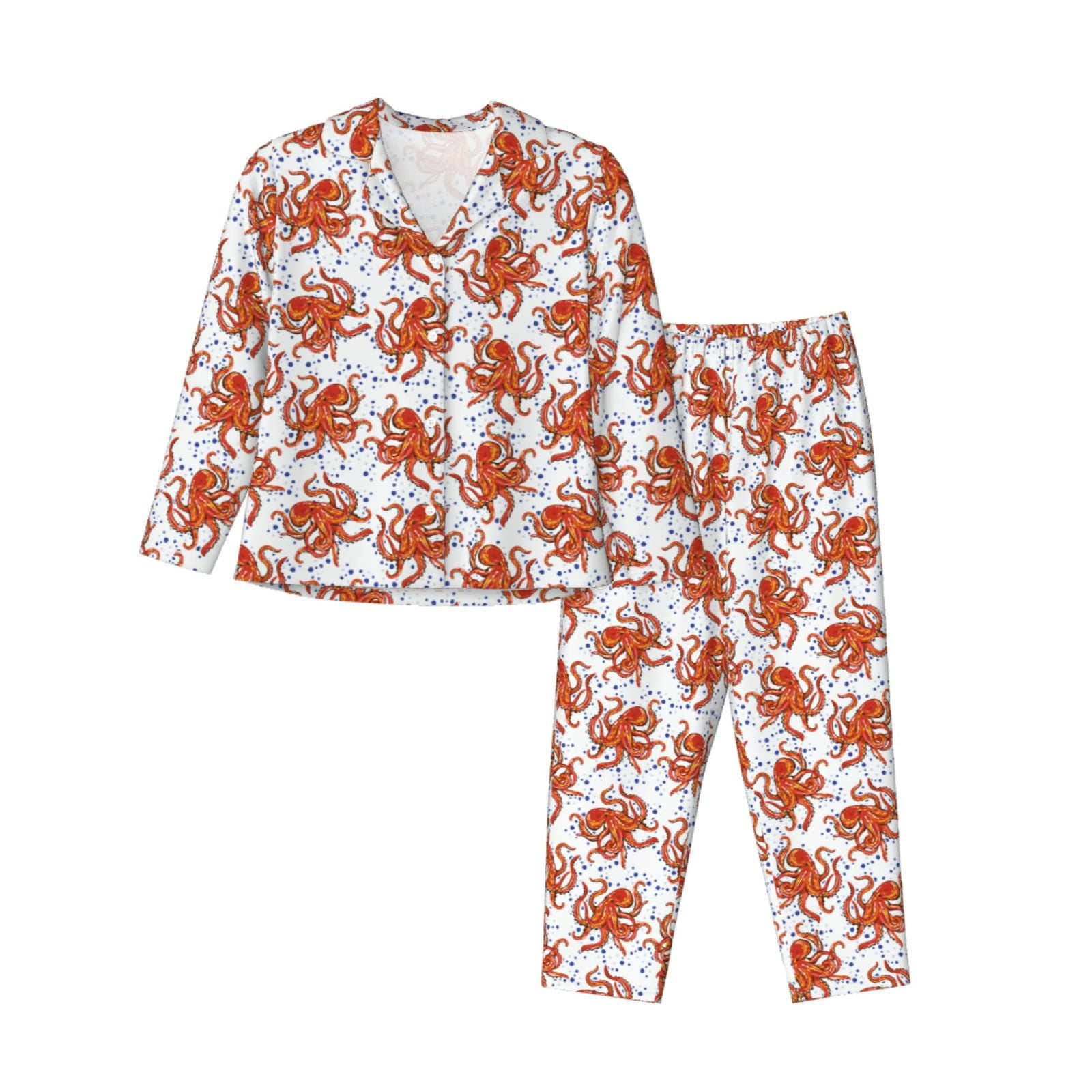 Xecao Hand drawn octopus Print Women Pajamas Set Soft Sleepwear Pjs ...