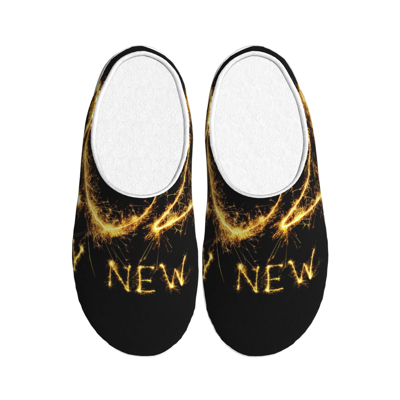Xecao Happy New Year 2025 Print Cotton Slippers Fuzzy Warm Cozy ...