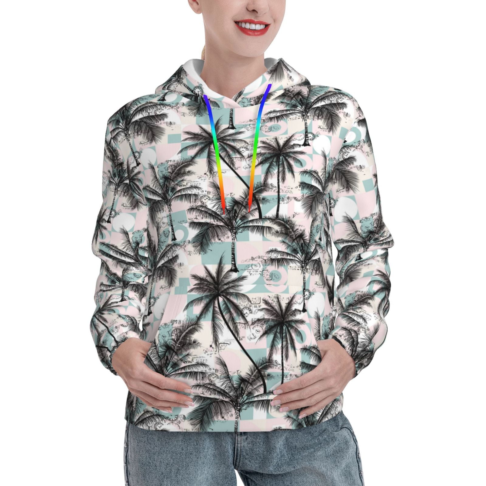 Xecao Hawaii Palms Pattern Hoodies for Women Sweatshirts Long Sleeve ...