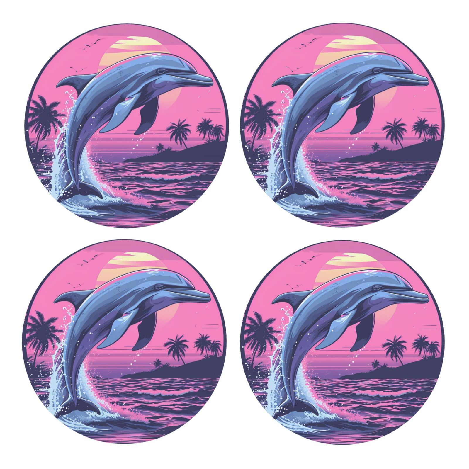 Xecao Hawaiian Beach Dolphin for MDF Cork Coaster 4 Pcs,Drink Coasters ...