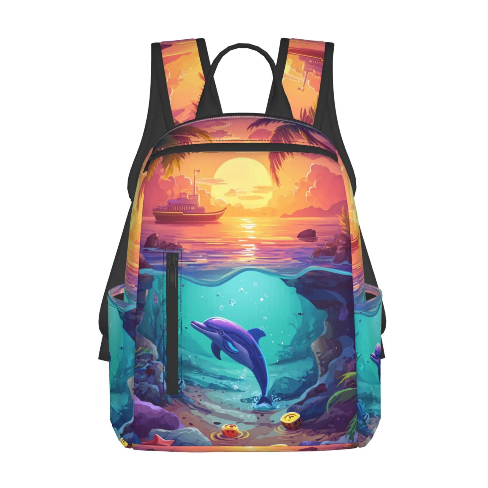 Xecao Hawaiian Island Dolphin print Backpack For women men Aesthetic ...