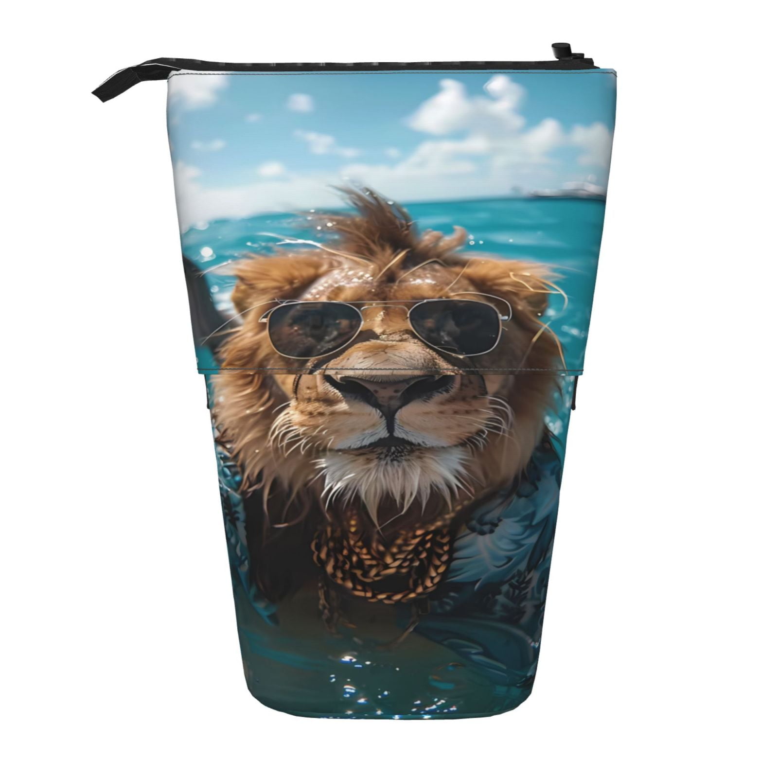 Xecao Hawaiian Swimming Lion Print Telescopic Pencil Bag Pen Holder Pop ...